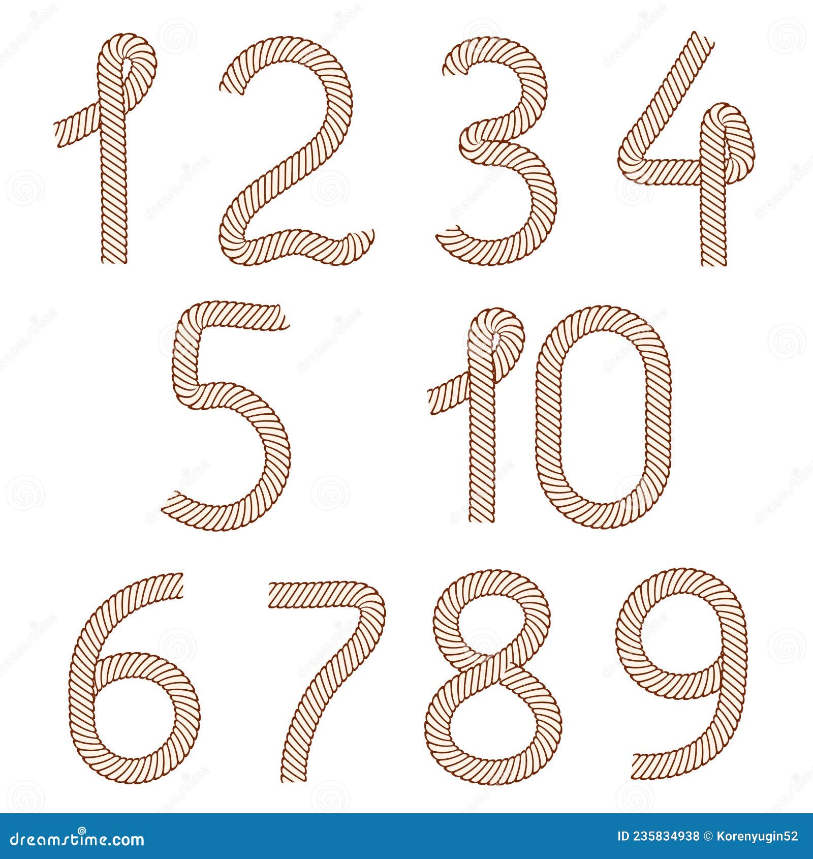 Set of Numbers from Rope from One To Ten Stock Vector - Illustration of ...