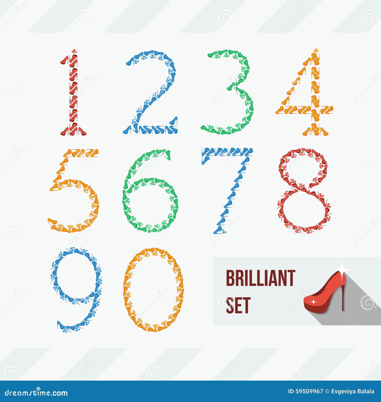 Set of Numbers of Shoes and Gems Stock Vector - Illustration of text ...