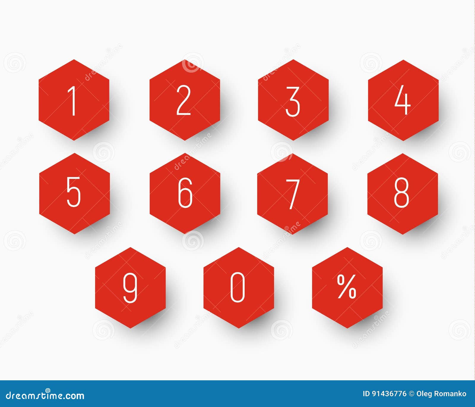 Set of Numbers from 0 To 9 on Button in the Shape of a Hexagon Stock ...