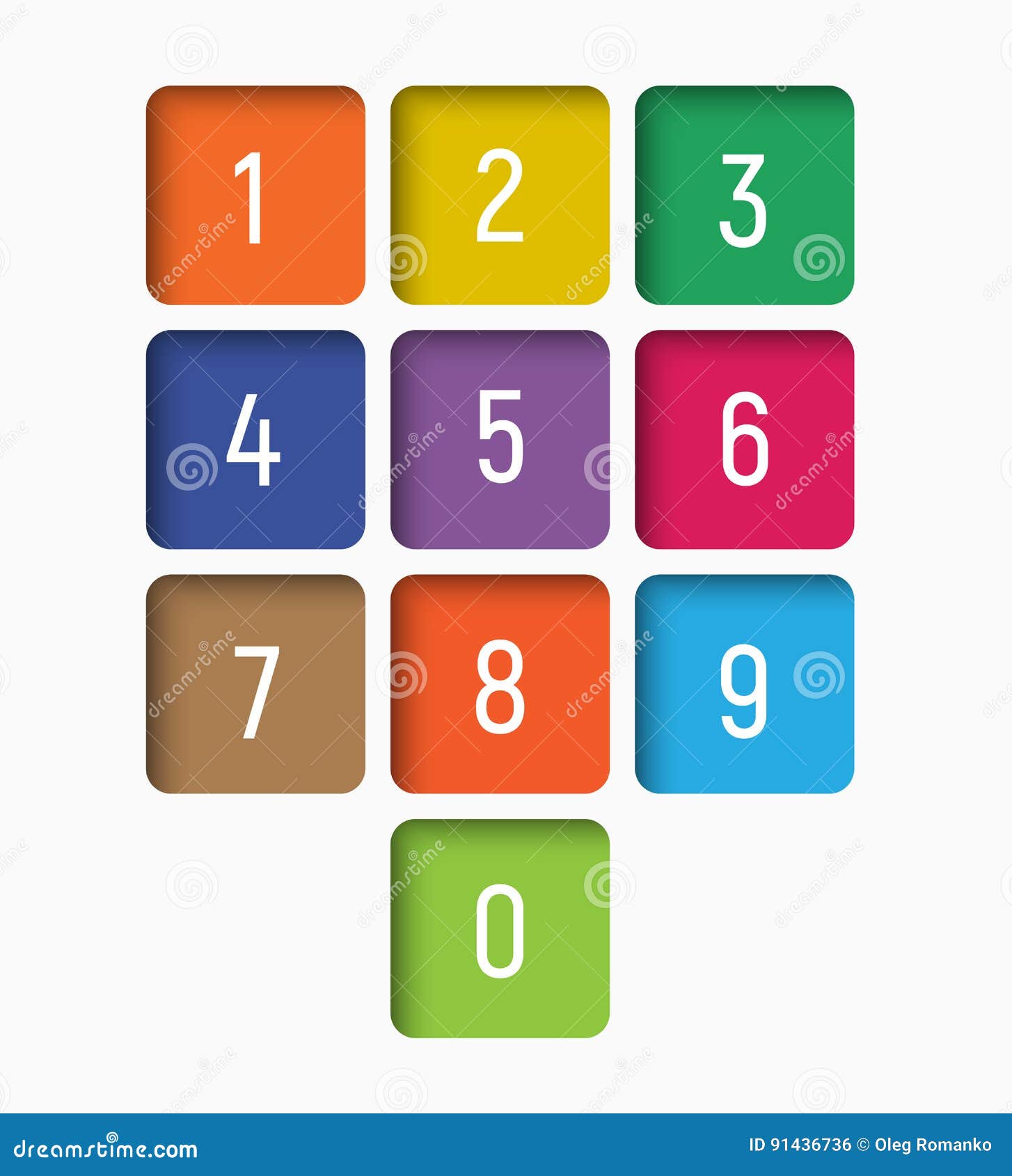 Set of Numbers from 0 To 9 in Multi-colored Squares Stock Vector ...