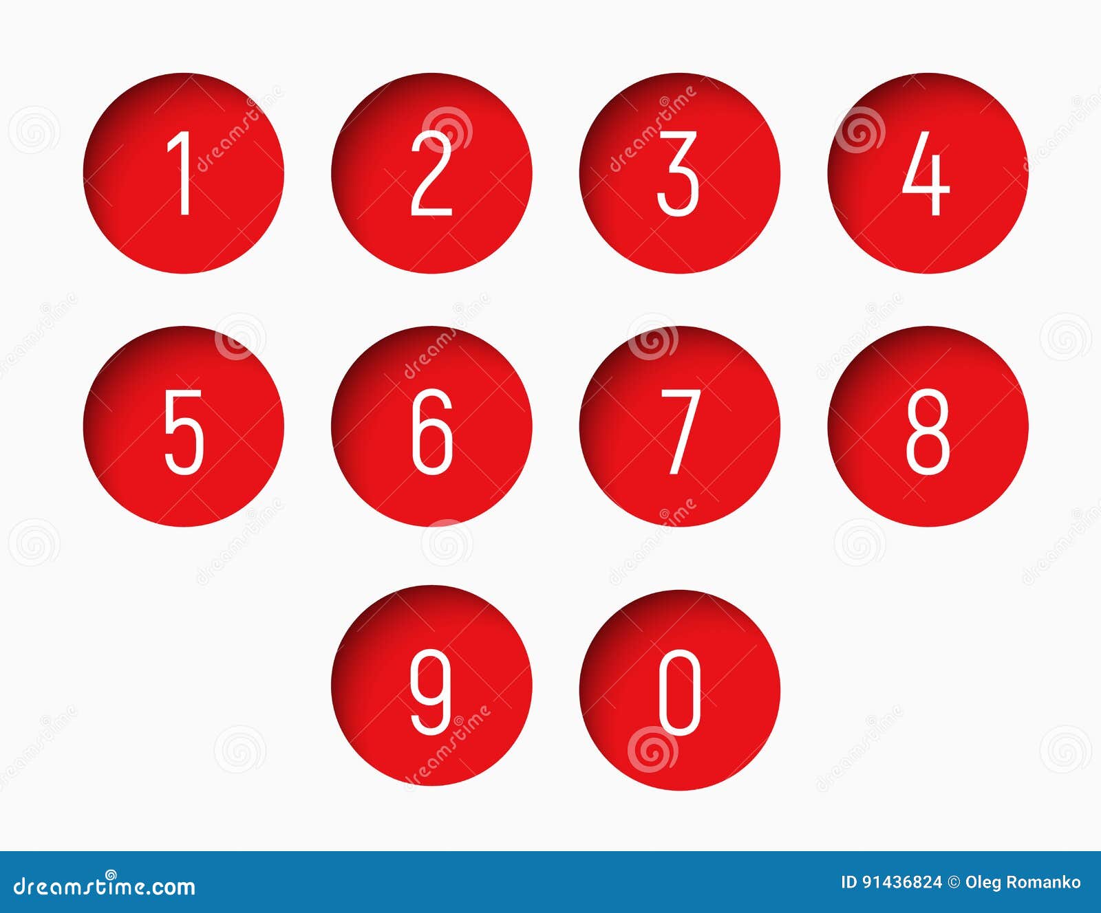 Set of Numbers from 0 To 9 with a Round Red Shape Stock Vector ...