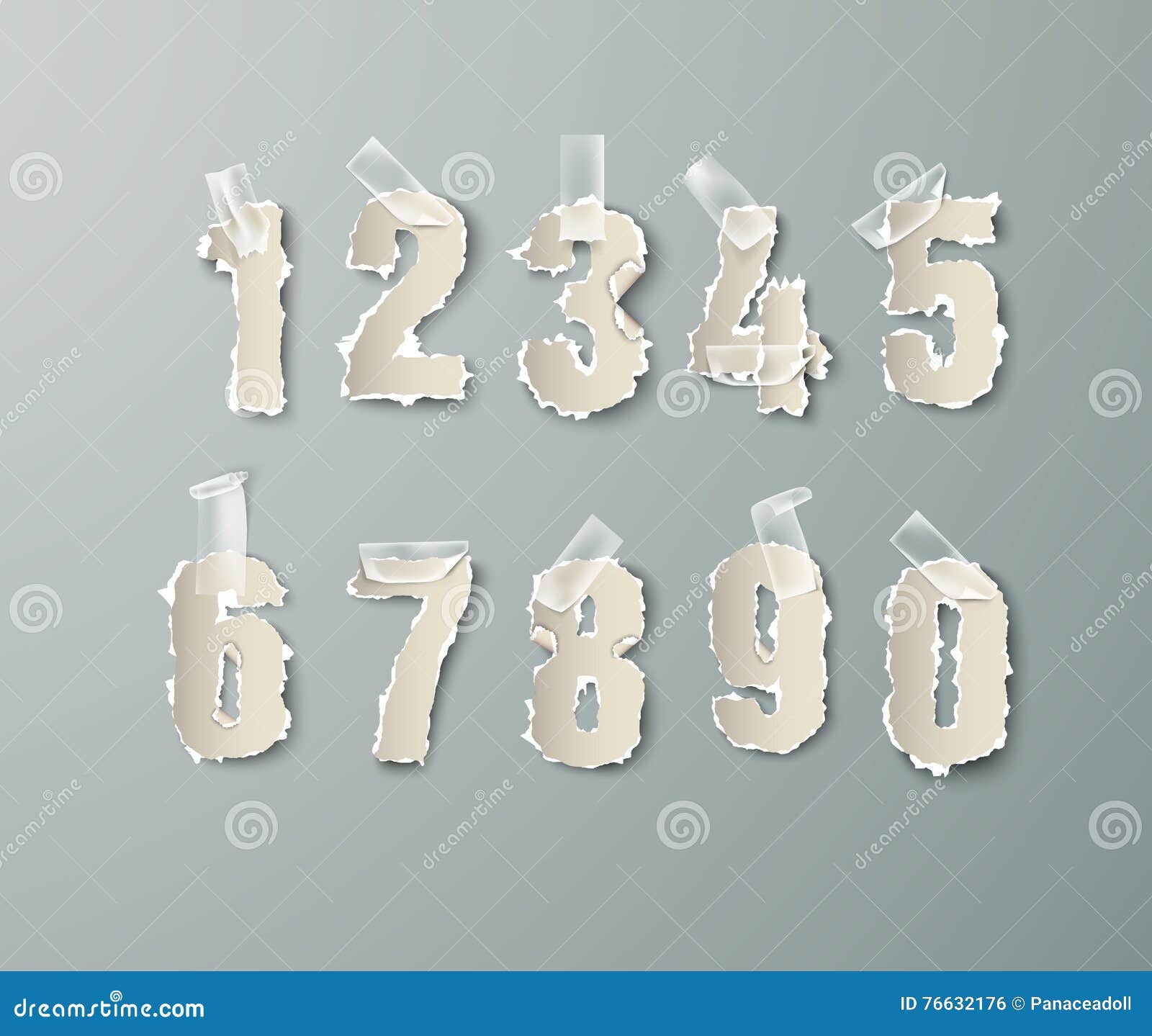 Set Numbers from Torn Paper with Tape Stock Illustration - Illustration ...