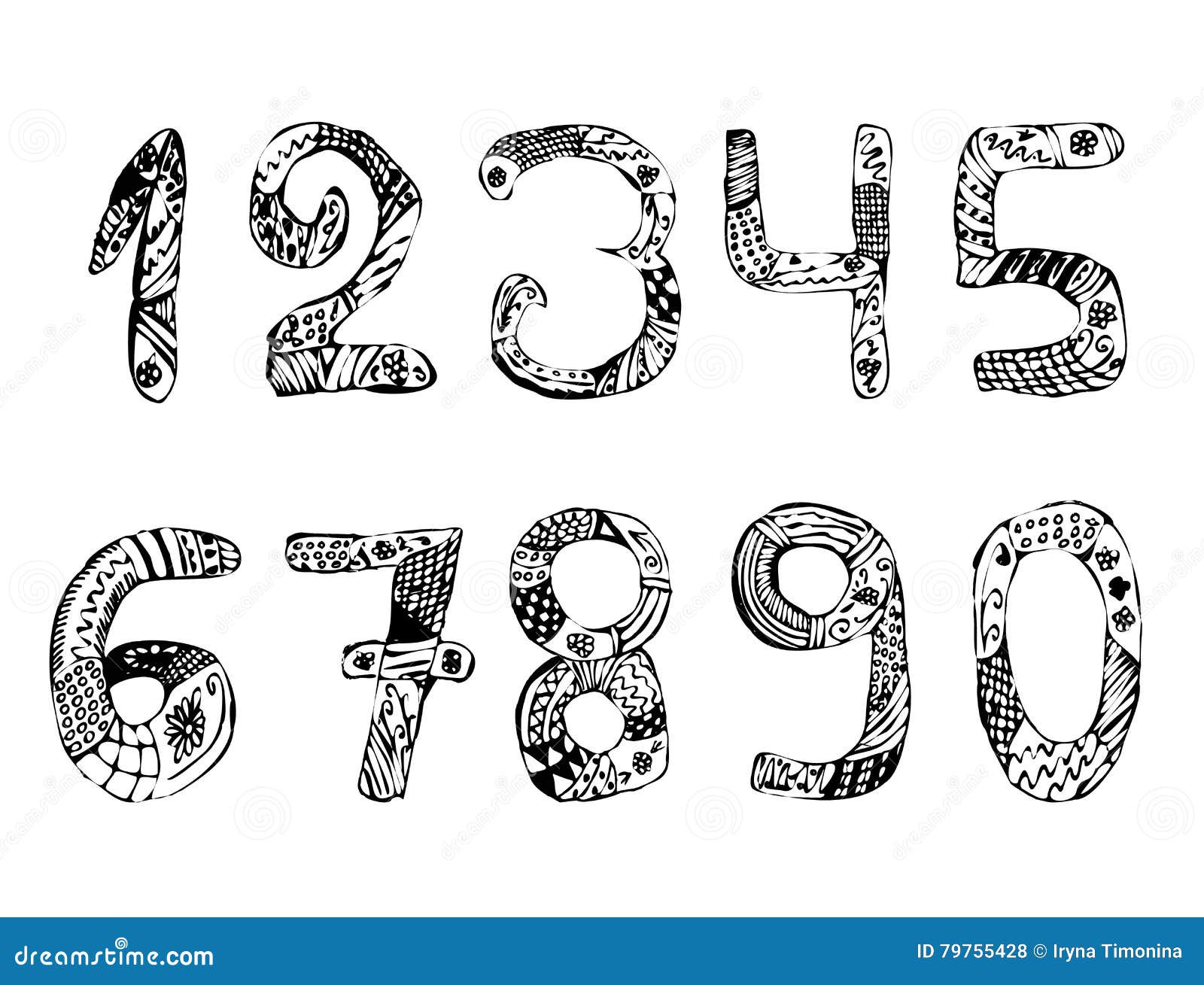 Set of Numbers. Vintage. Doodle. Zentangle. Hand Draw. Vector ...