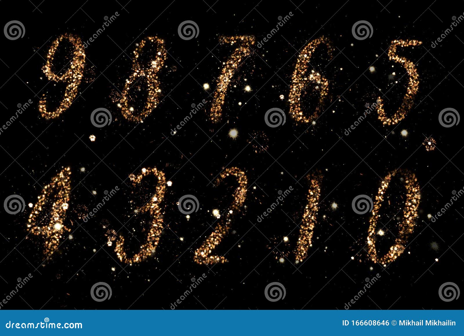 Set of Numbers Written in Magic Sparks of Firework. Composition on a ...