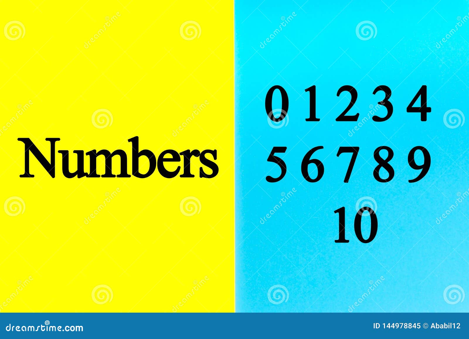 Set of Numbers Written Words on Blue and Yellow Background Stock ...