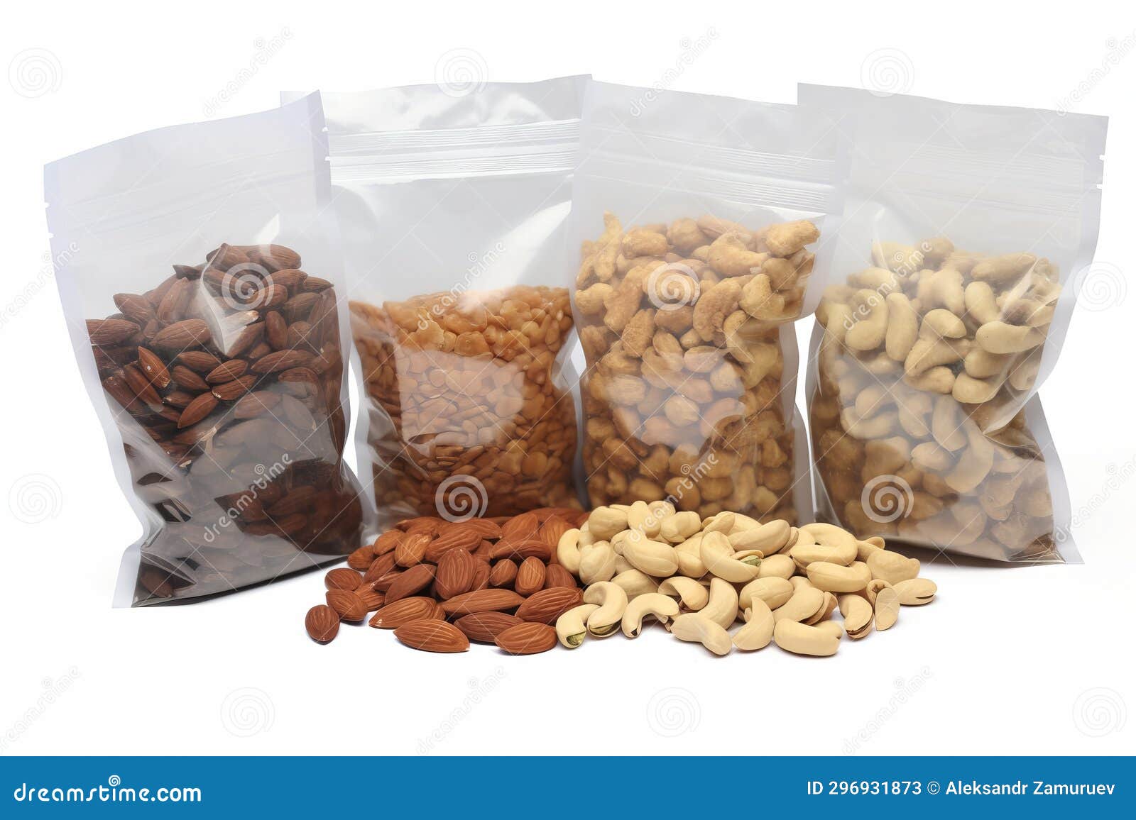 Set of Nuts in Transparent Packaging on a White Background Stock Image ...