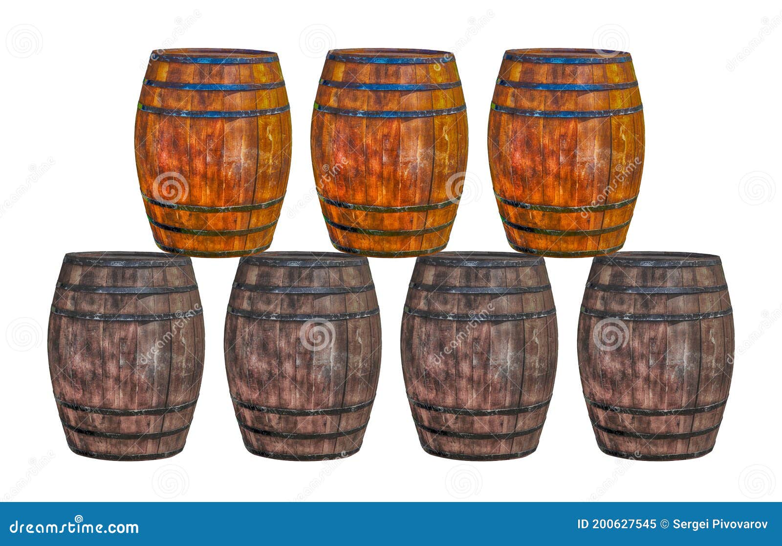 Set of Oak Barrels Gray and Brown Warehouse Storage and Aging Whiskey ...
