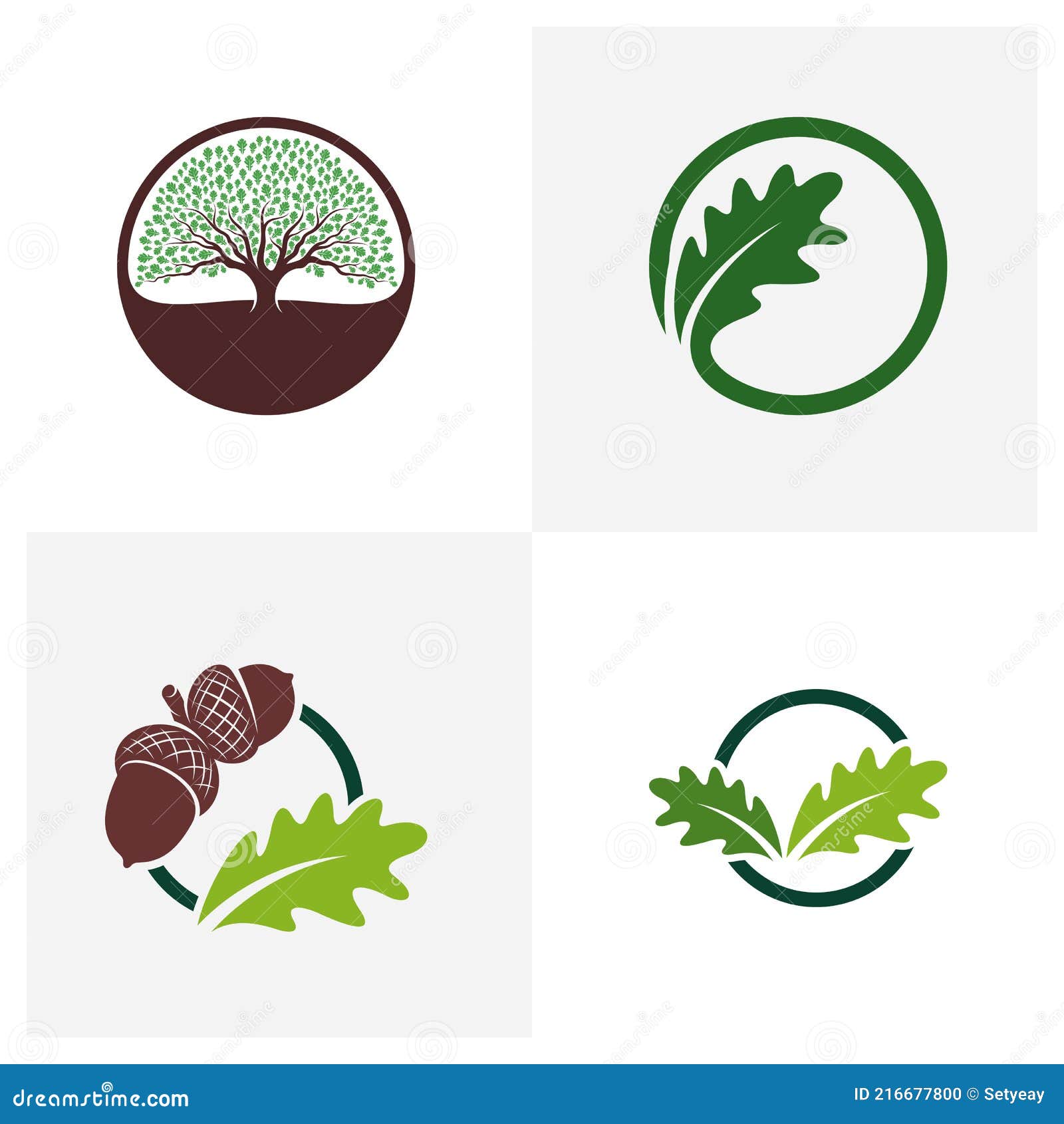 Set of Oak Leaf Logo Design Vector Illustration, Creative Oak Tree Logo ...