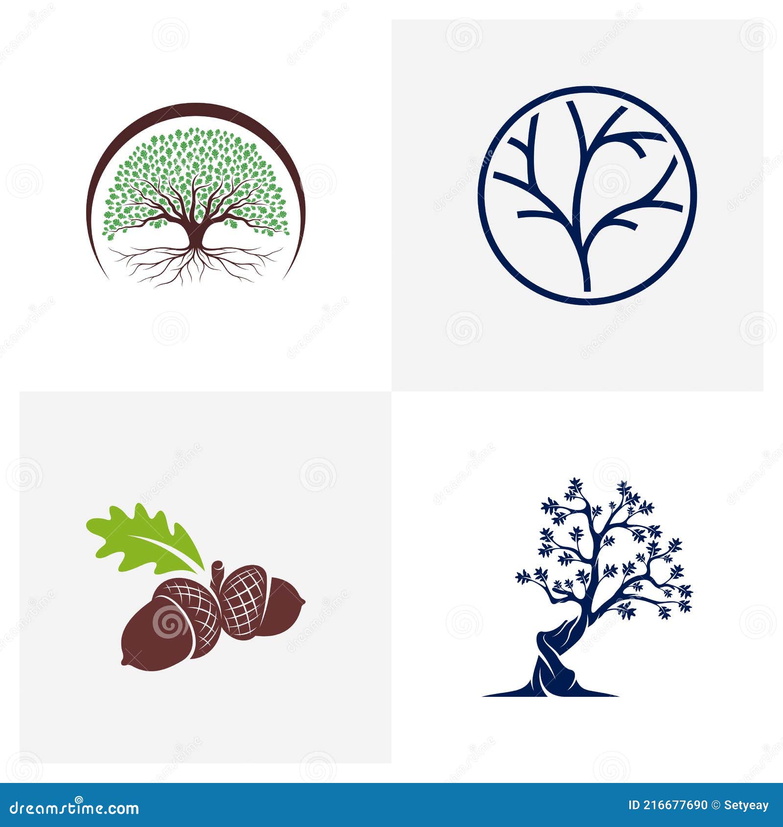 Set of Oak Tree Logo Design Vector Illustration, Creative Oak Tree Logo ...