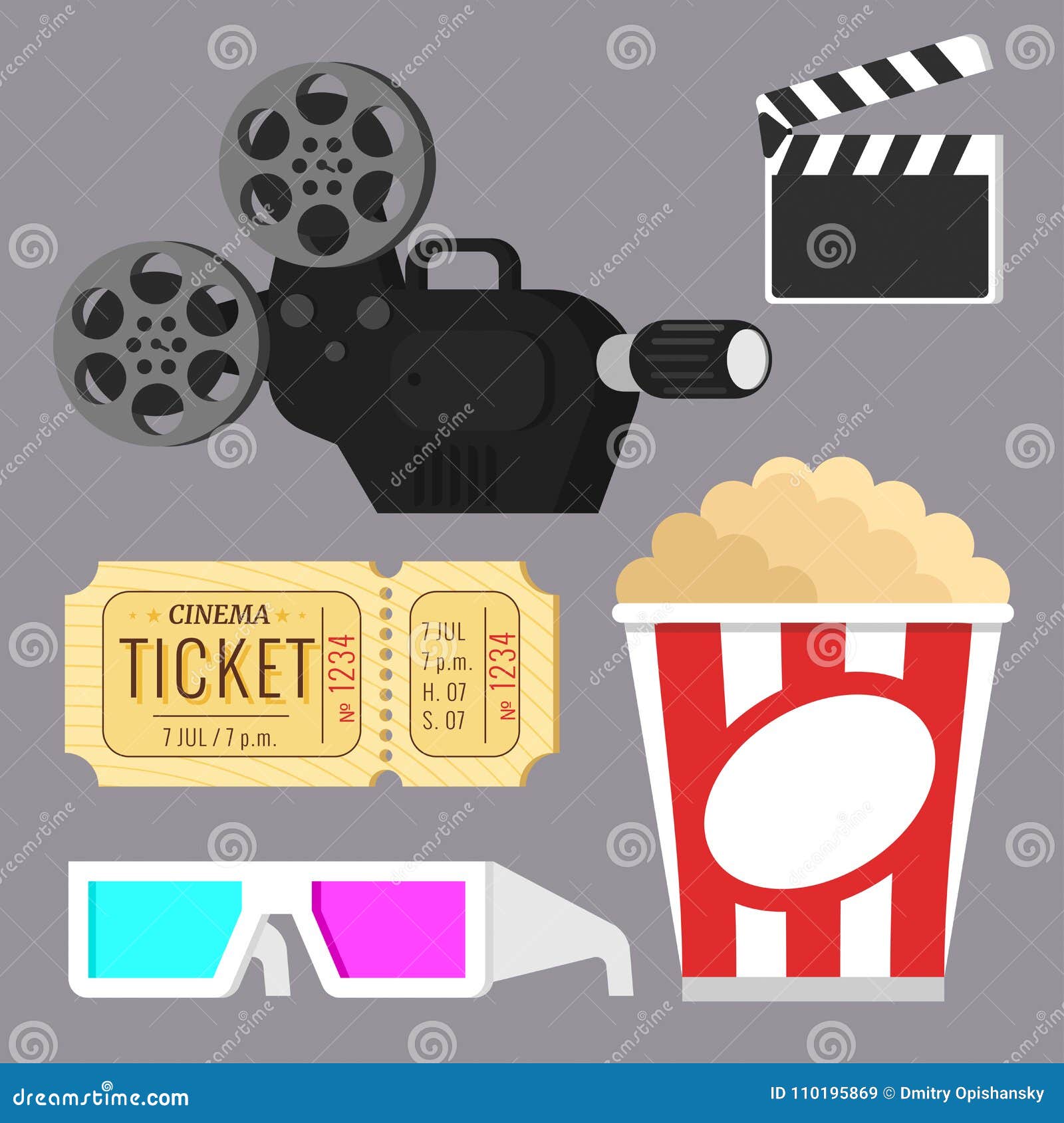 A Set of Objects for Association with Cinema Stock Vector ...