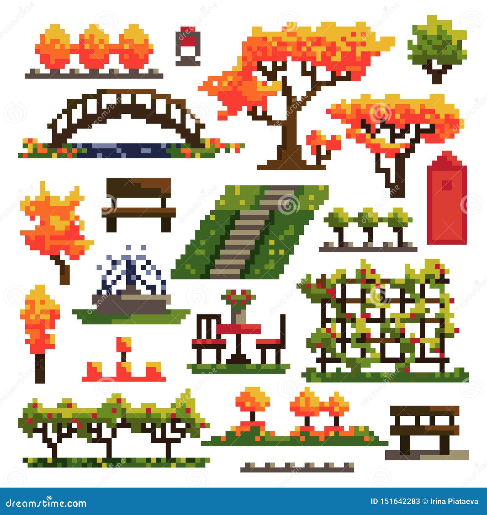 Set of Objects for Autumn Park Isolated on White Background ...