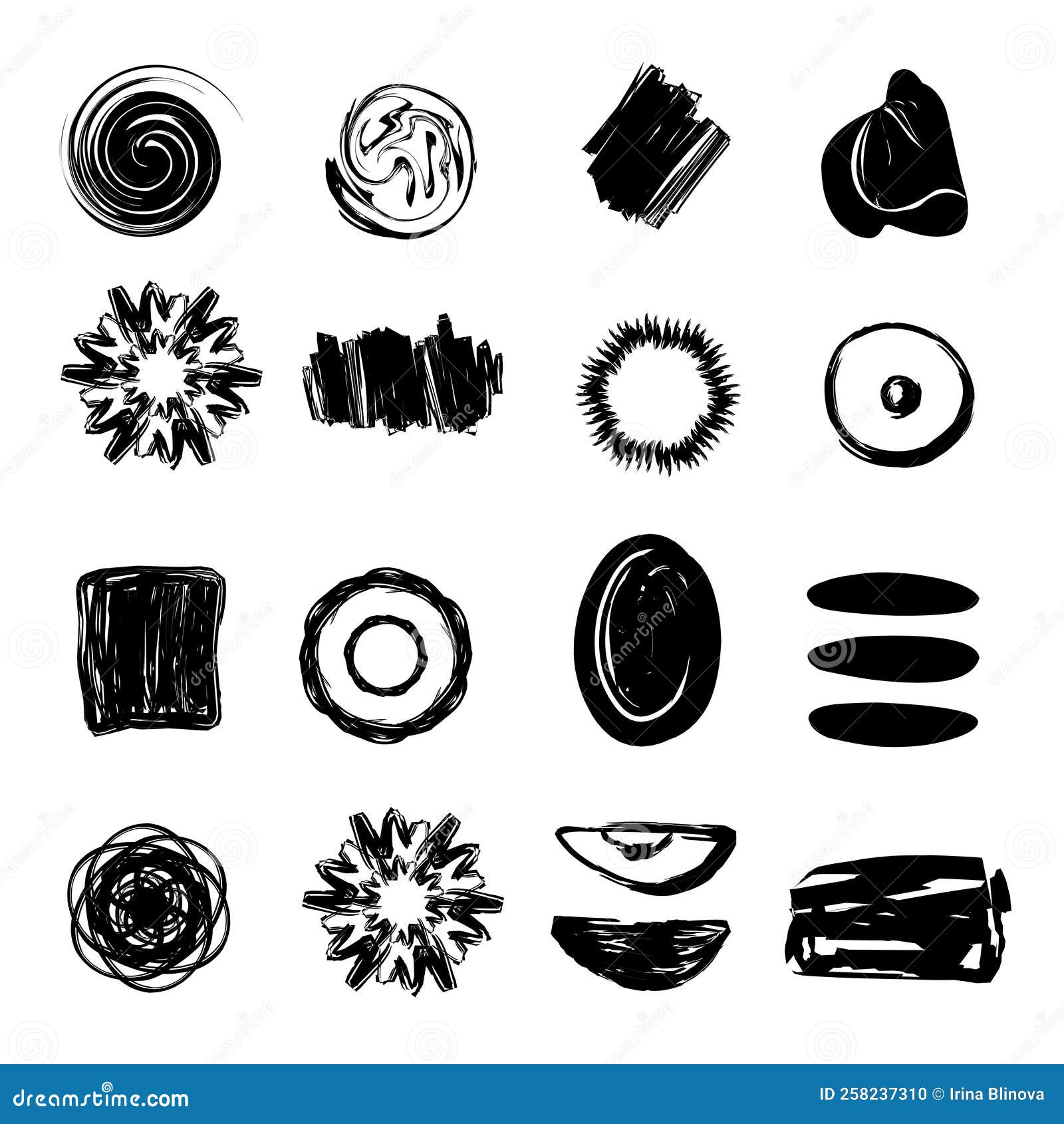 Set of Objects Blot Elements Graphic Doodle Black and White Stock ...