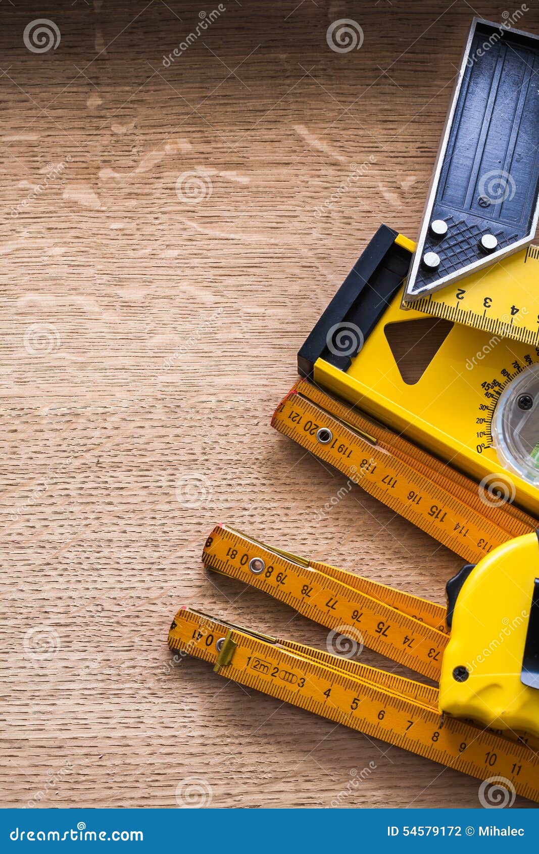 Set Objects of Measurement on Oaken Wooden Board Stock Photo - Image of ...