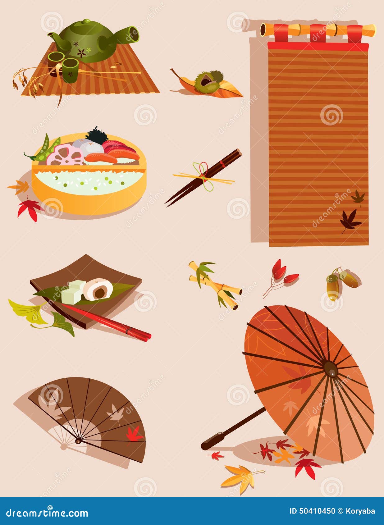 Set of Objects Related To Japanese Culture Stock Vector - Illustration ...