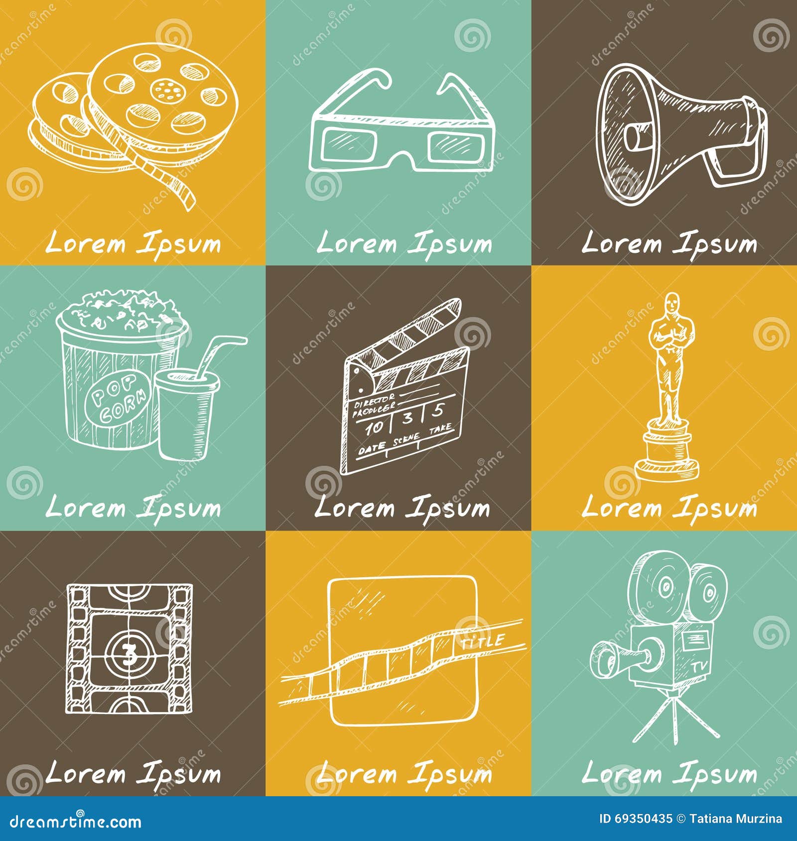 Set of Objects and Symbols on the Cinema Theme. Stock Vector ...
