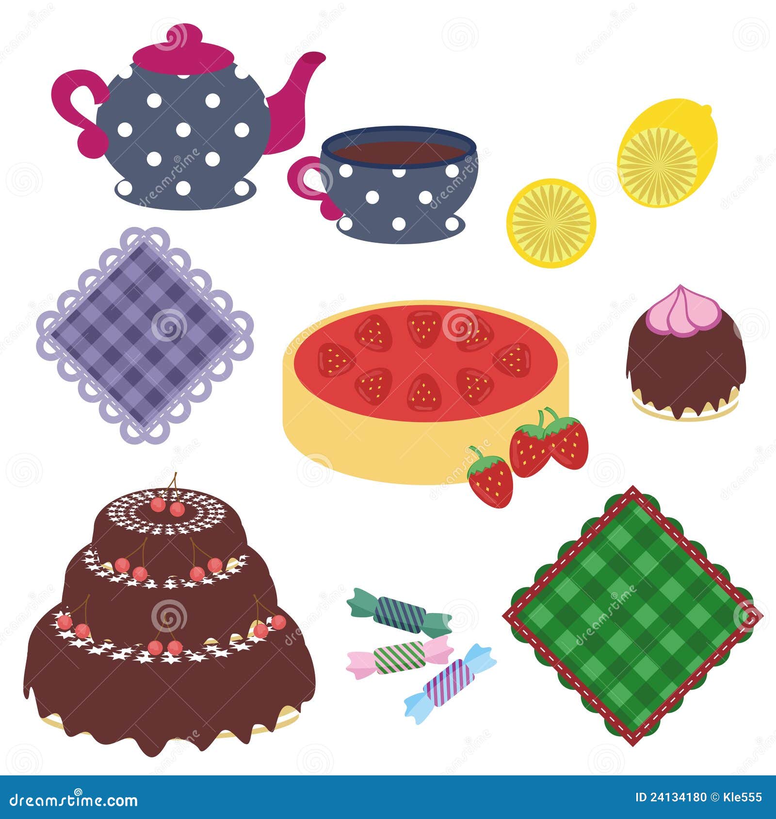 Set with Objects for Tea Party Stock Illustration - Illustration of ...