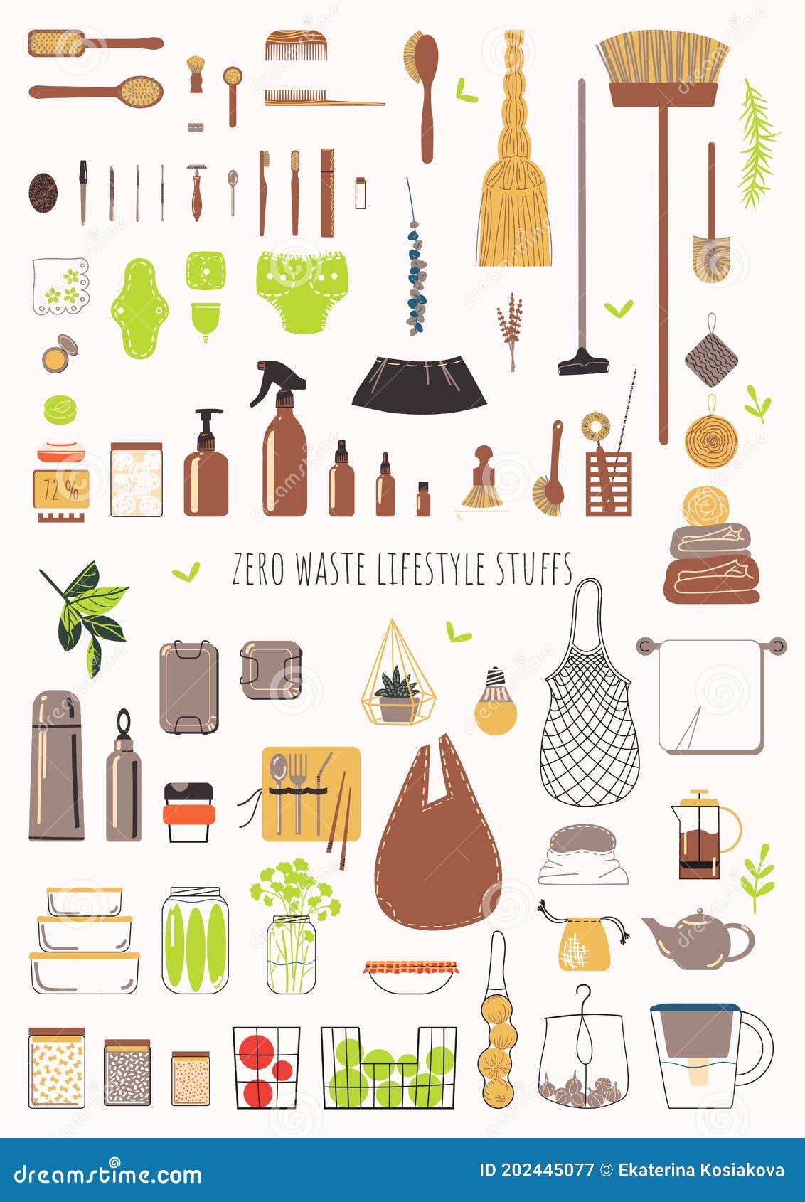 A Set of Objects and Things. Reusable and Biodegradable. Zerowaste ...