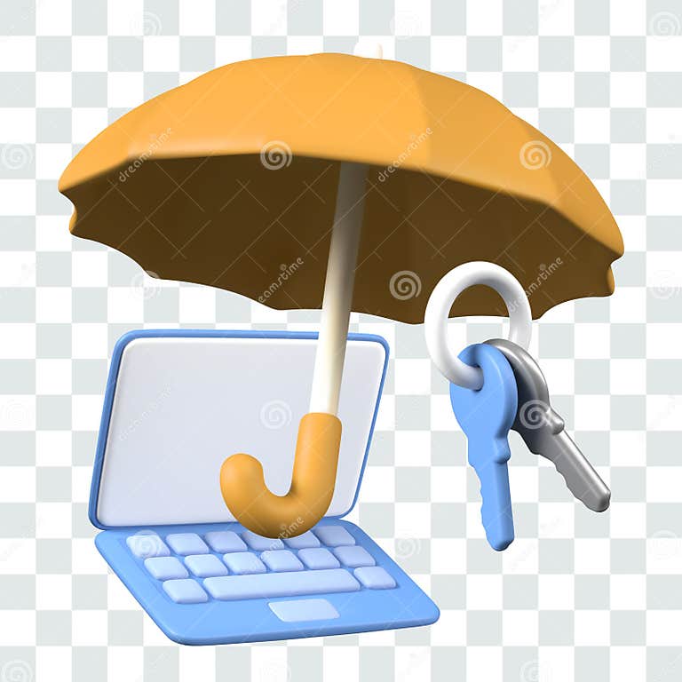 Set of Objects To Protect Laptop and Personal Data. Gadget, Umbrella ...