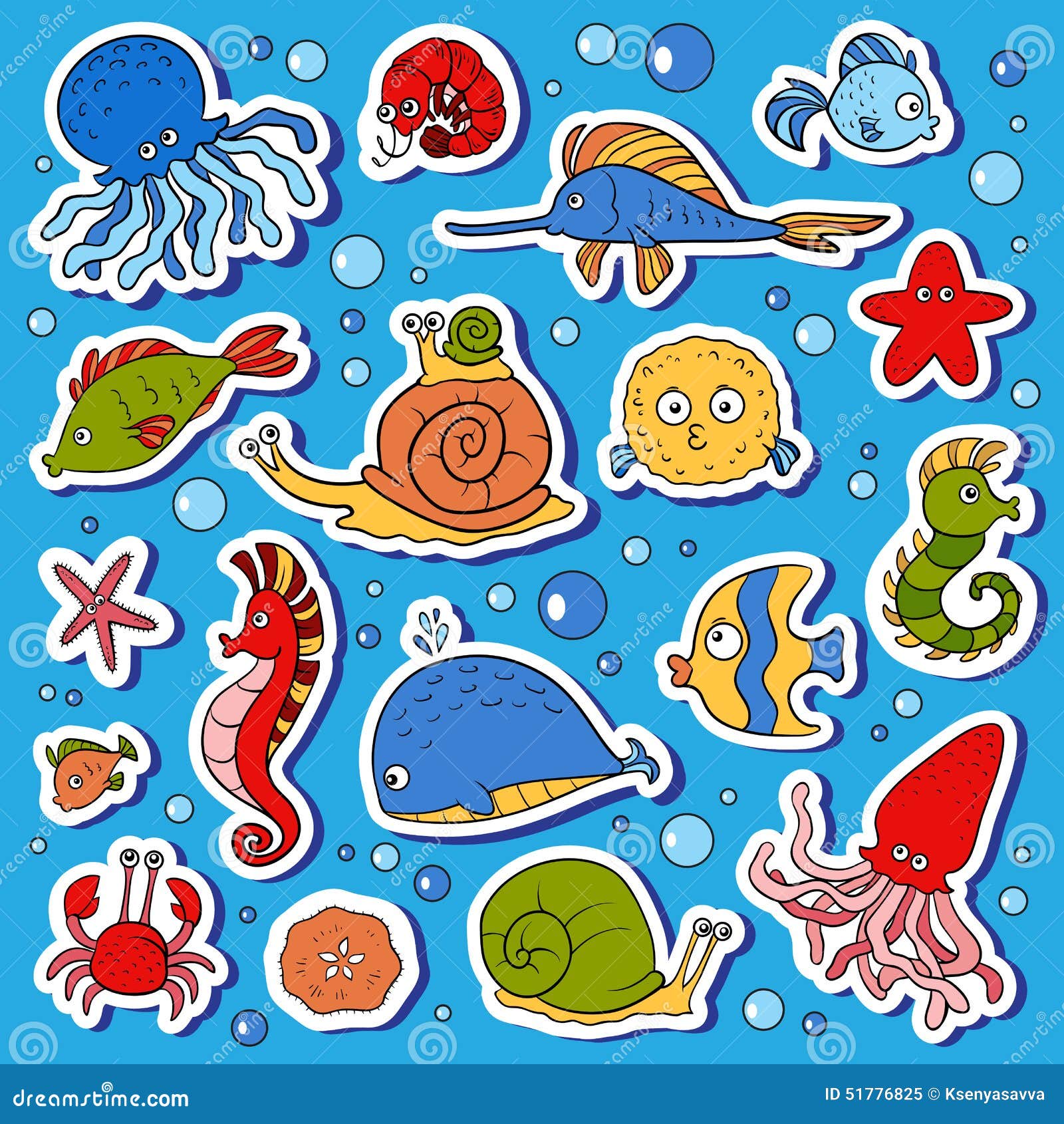 Set of Ocean Animals, Stickers of Fish Stock Vector - Illustration of ...