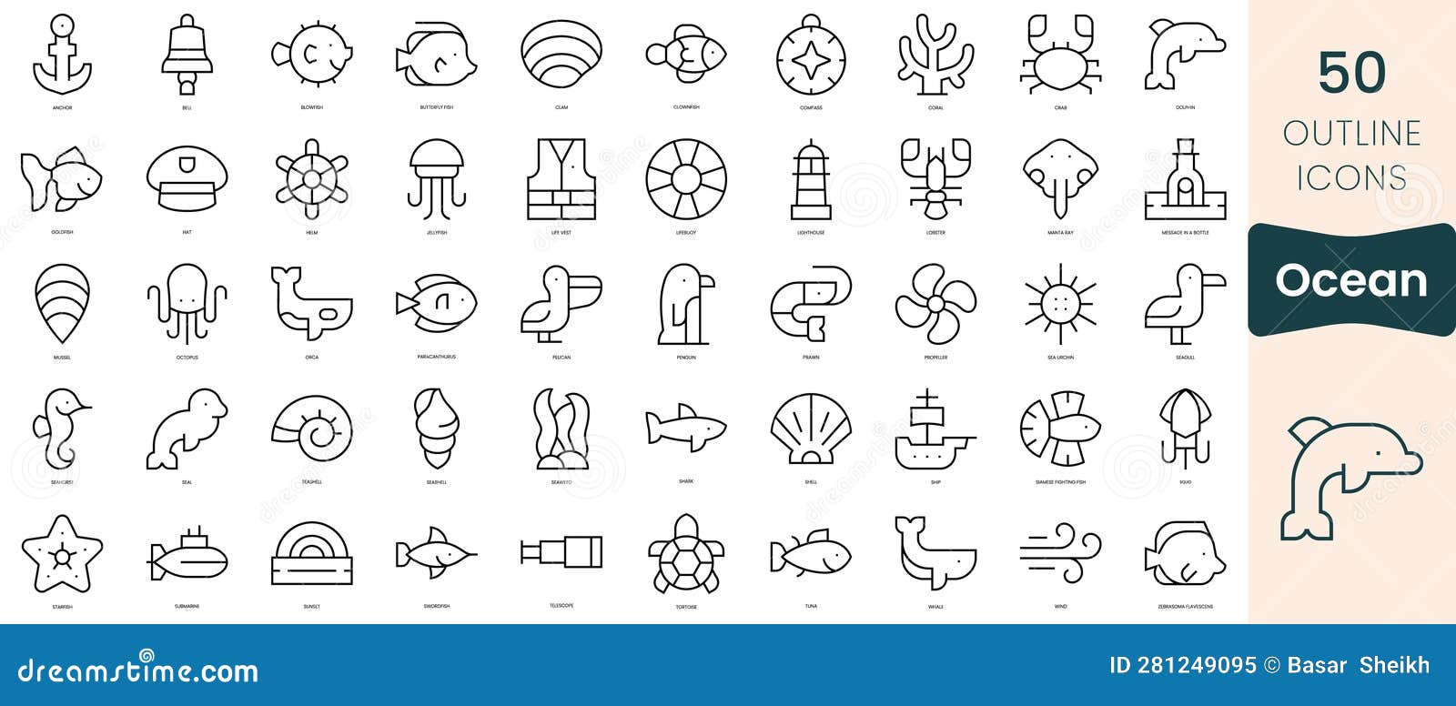 Set of Ocean Icons. Thin Linear Style Icons Pack Stock Vector ...