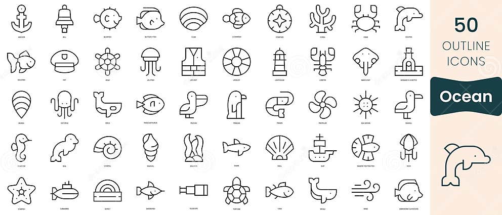Set of Ocean Icons. Thin Linear Style Icons Pack Stock Vector ...