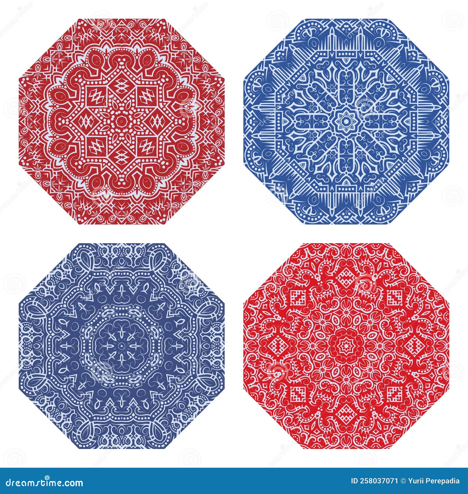 Set of Octagonal Bicolor Patterned Elements. Vintage Circular Patterns ...