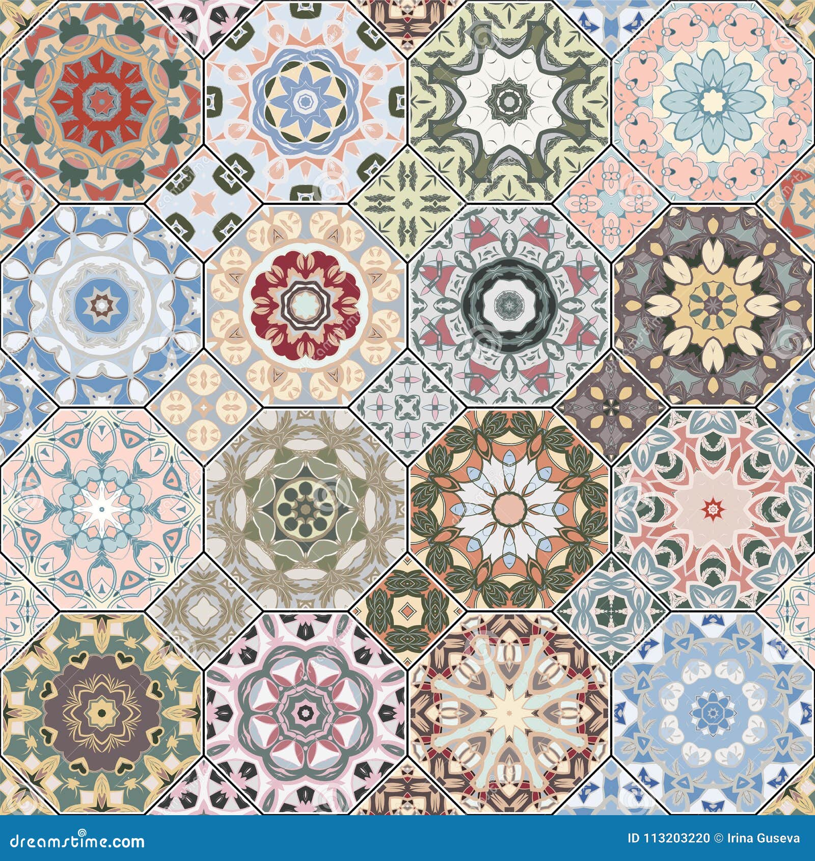 Set of Octagonal and Square Patterns. Stock Vector - Illustration of ...