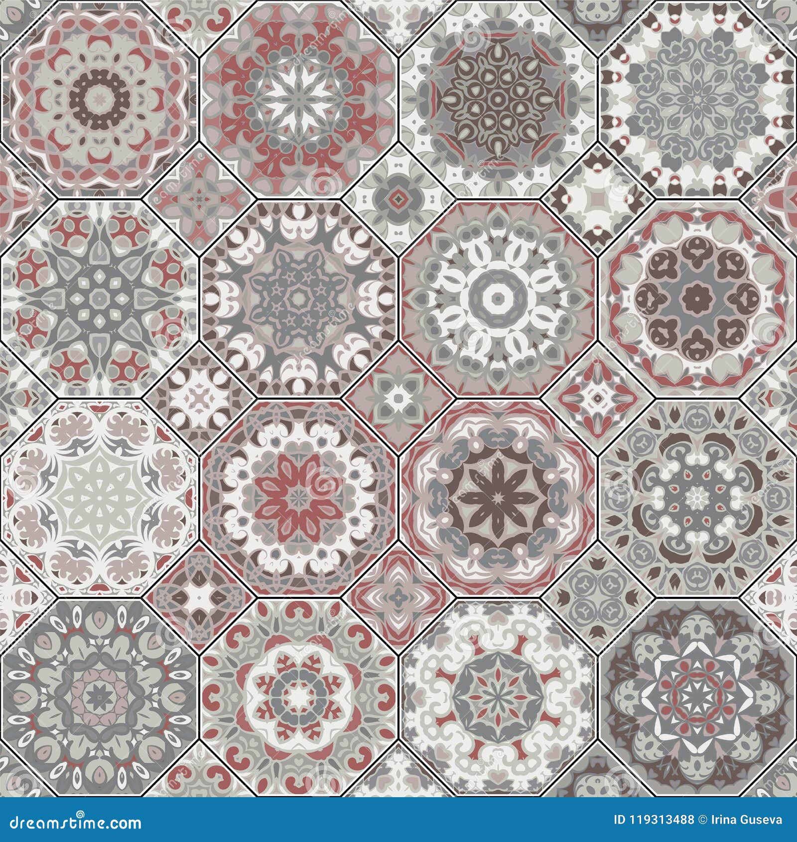 Set of Octagonal and Square Patterns. Stock Vector - Illustration of ...