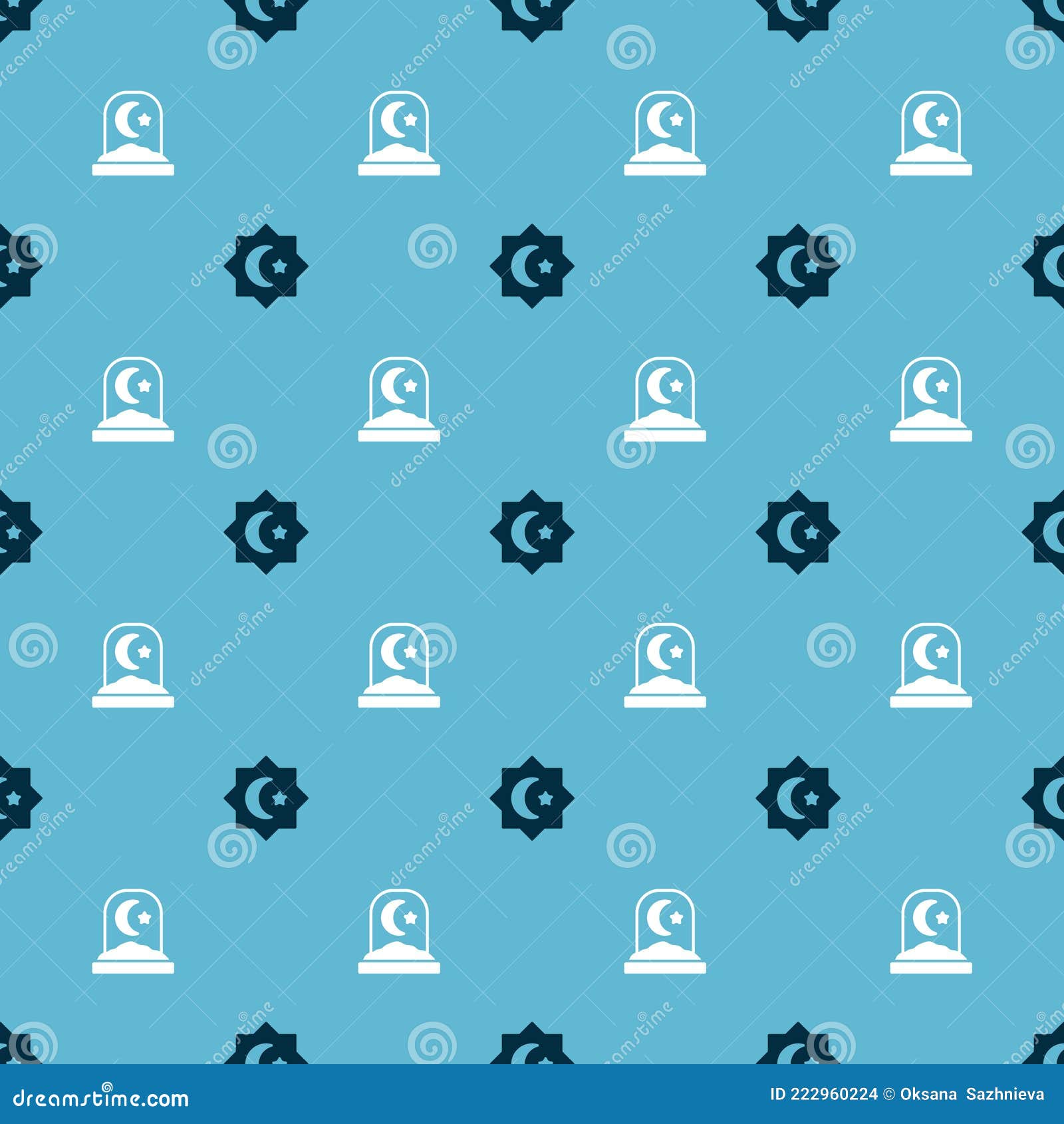 Set Octagonal Star and Muslim Cemetery on Seamless Pattern. Vector ...