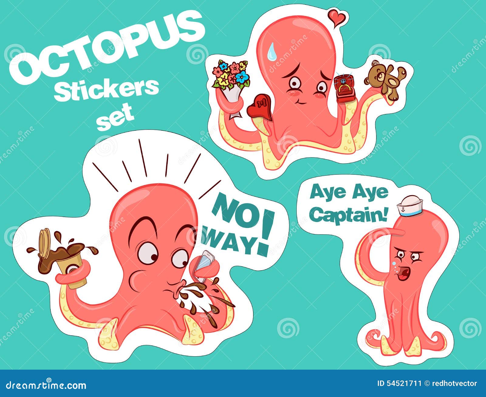 Set of octopus stickers. stock illustration. Illustration of banner ...