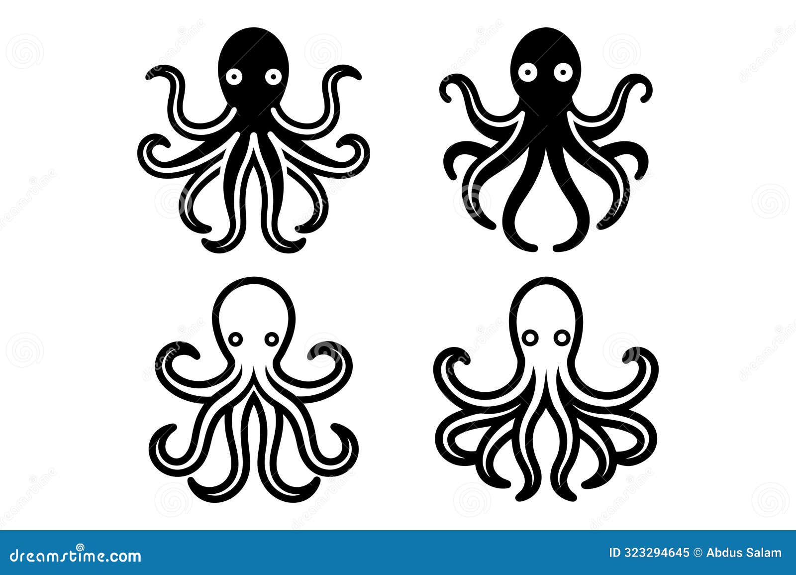 A Set of Octopus Vector Illustrations Stock Vector - Illustration of ...