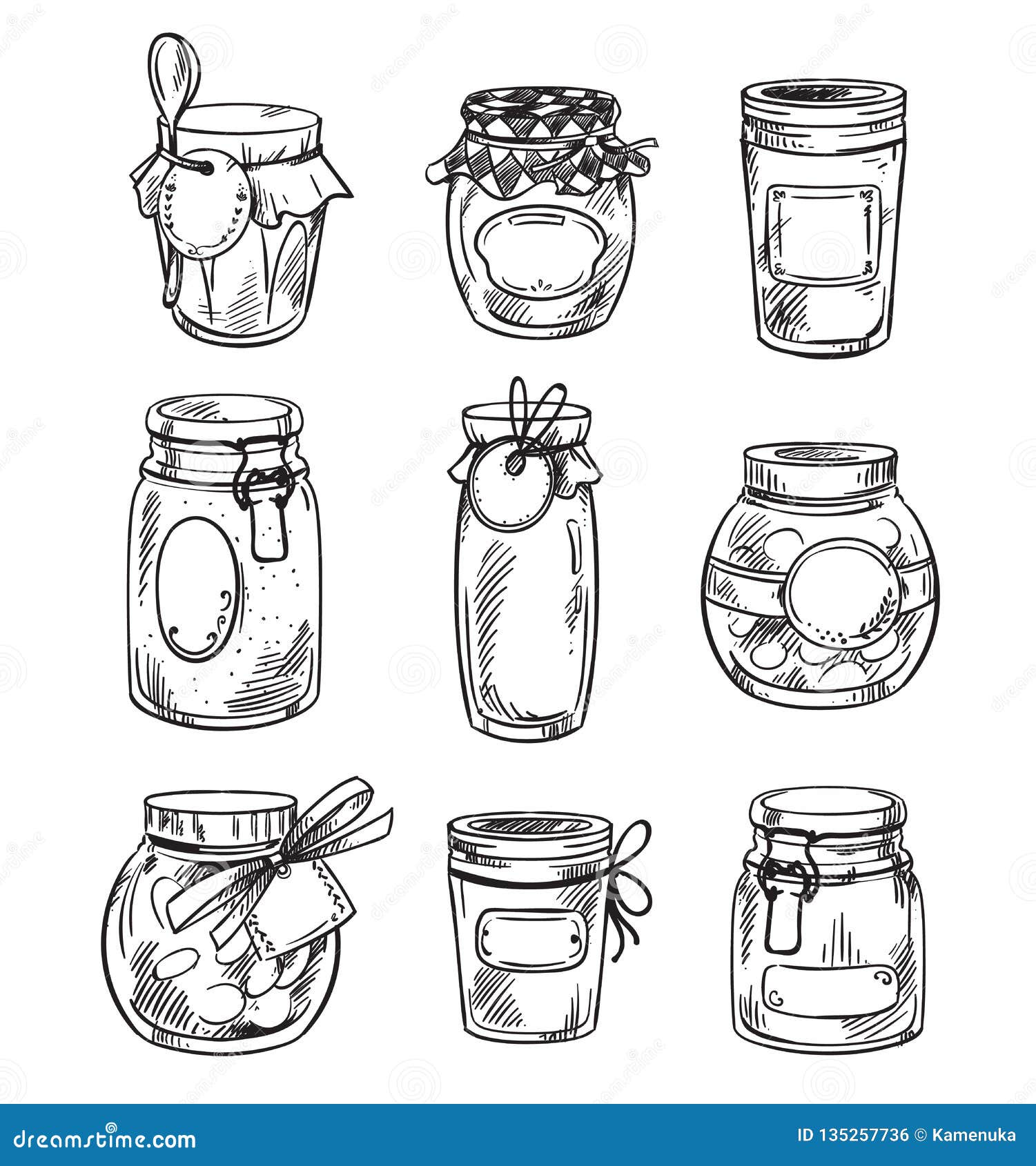 Set Od Hand Drawn Mason Jars with Jam, Vector Illustration Stock Vector ... Set Od Hand Drawn Mason Jars with Jam, Vector Illustration Stock Vector ...