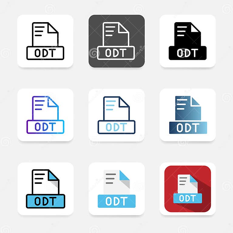 Set Odt File Format Icons, Covering Various Document Types, Extensions ...