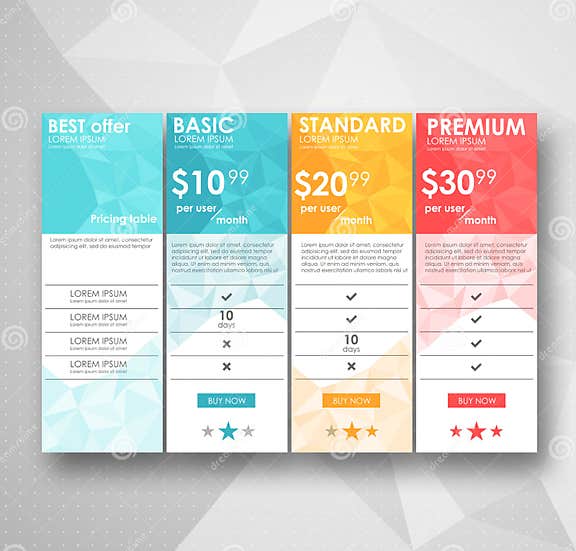 Set Offer Tariffs Ui Ux Vector Banner For Web App Set Pricing Table Order Box Button List