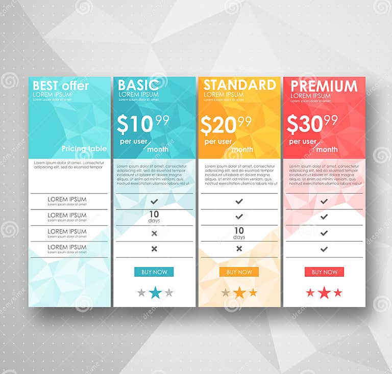 Set Offer Tariffs. Ui Ux Vector Banner for Web App. Set Pricing Table ...