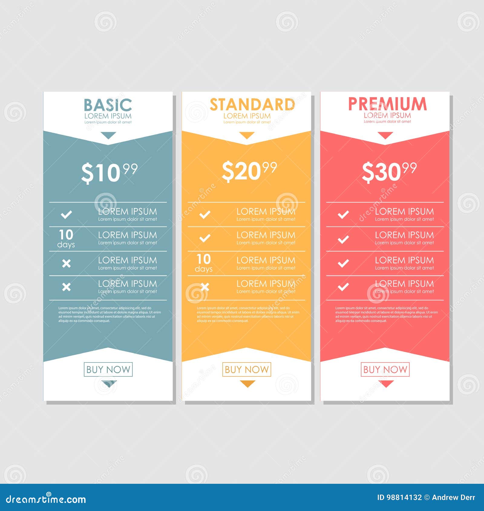 Set Offer Tariffs. Ui Ux Vector Banner for Web App. Set Pricing Table ...