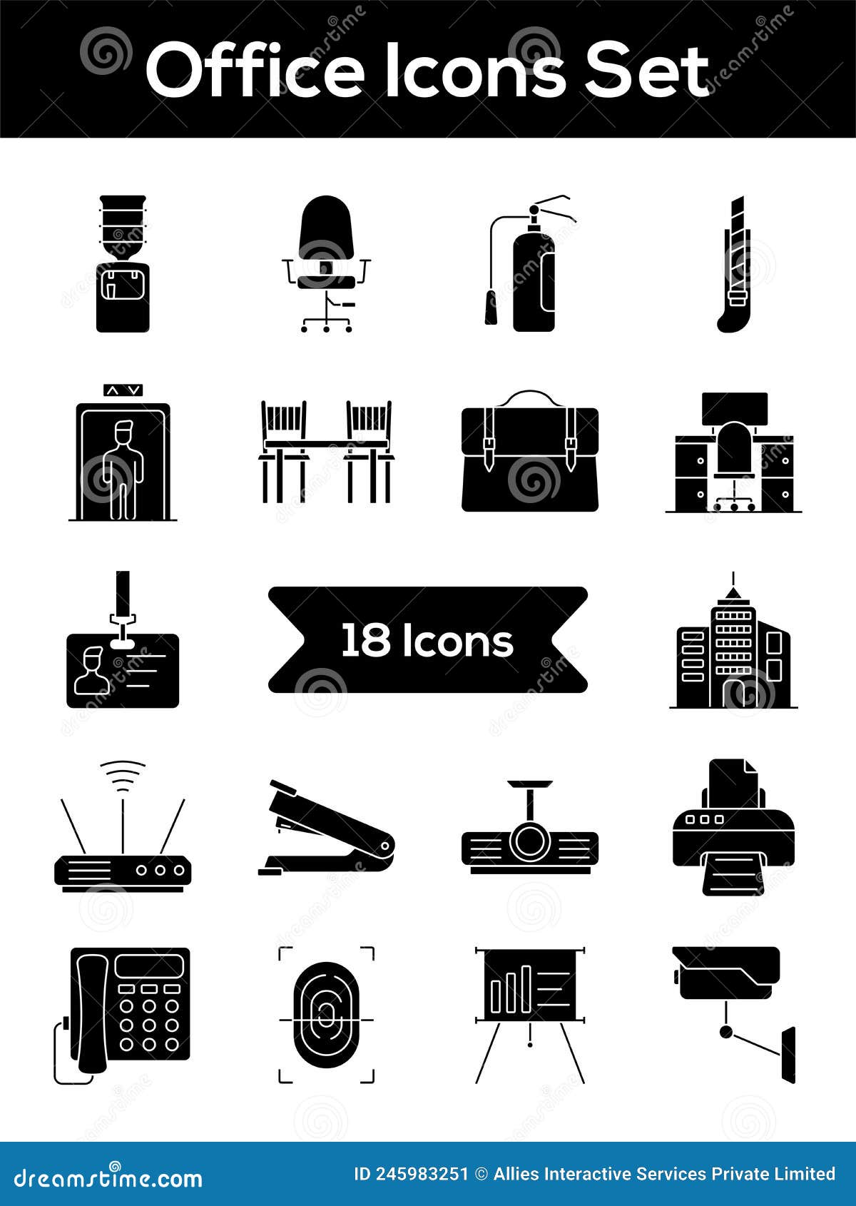 Set of Office B and W Flat Icons Stock Illustration - Illustration of ...
