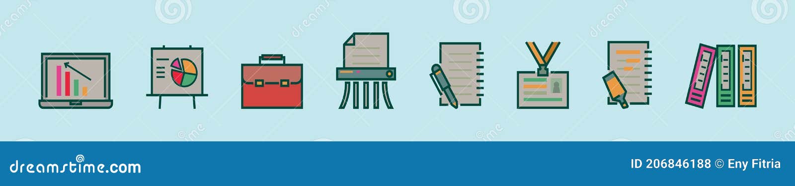 Set of Office Cartoon Icon Design Template with Various Models. Vector ...