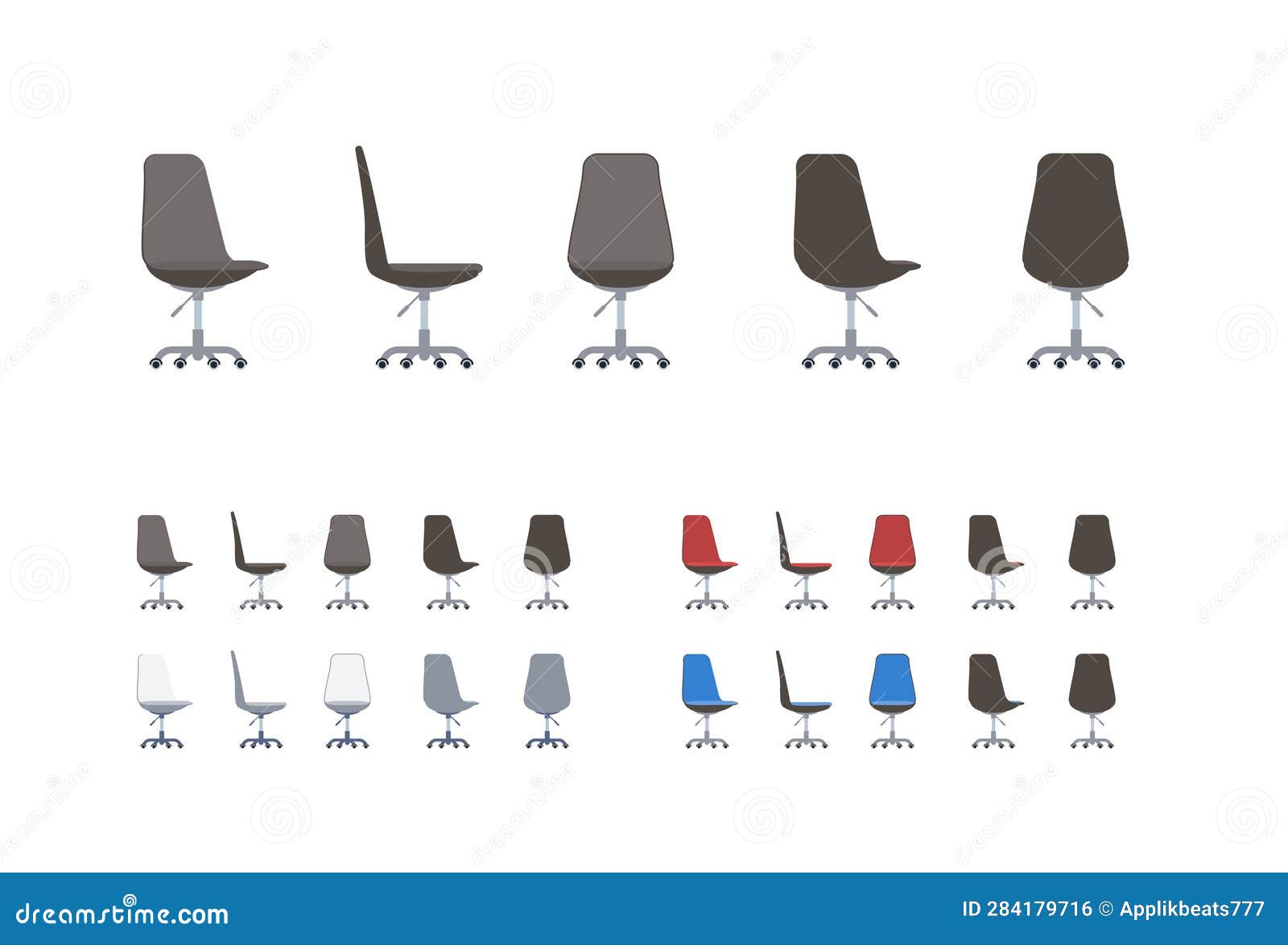 Set of Office Chairs in a Flat Cartoon Style Stock Vector ...