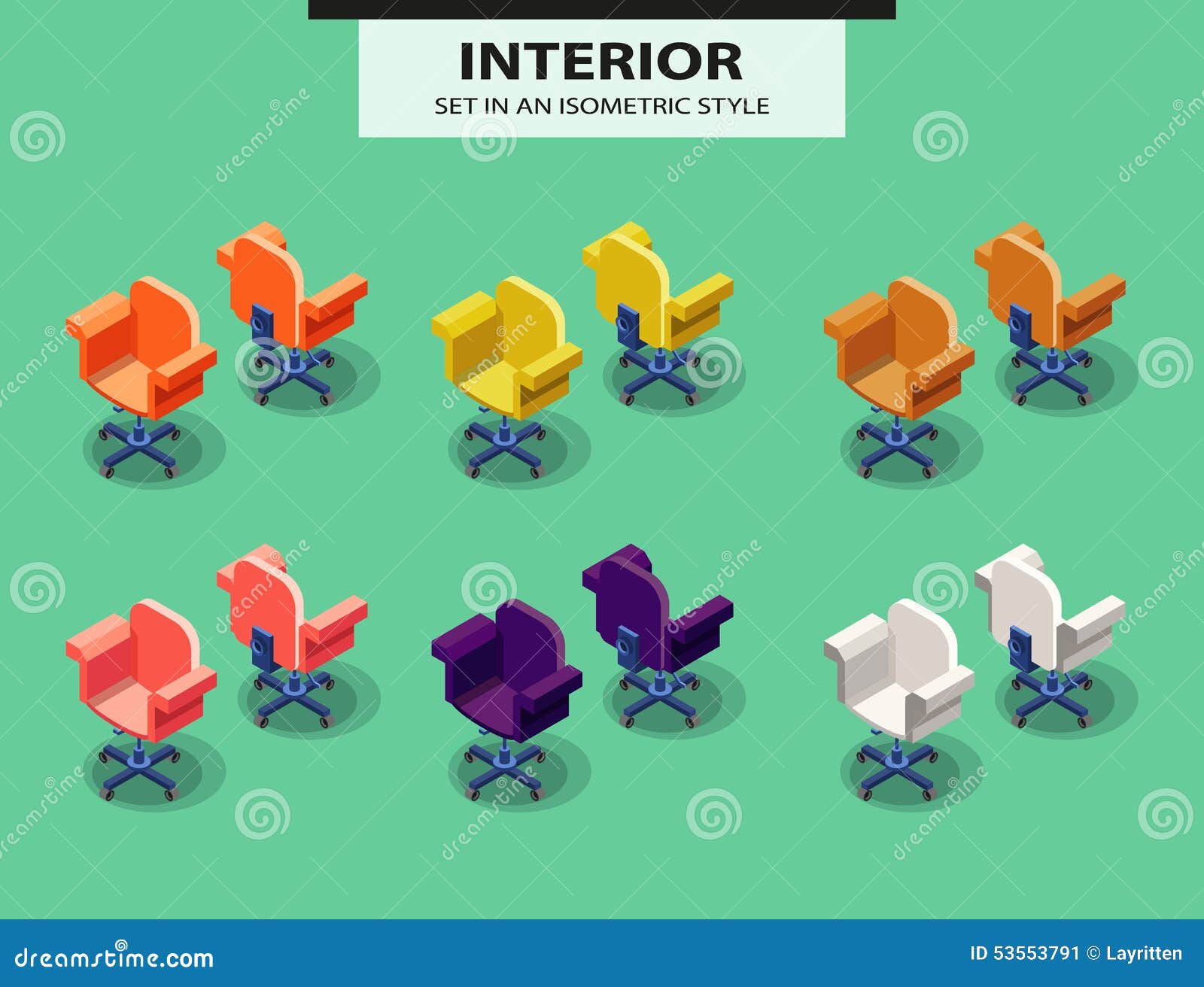 Set of Office Chairs in Isometric Style Stock Vector - Illustration of ...