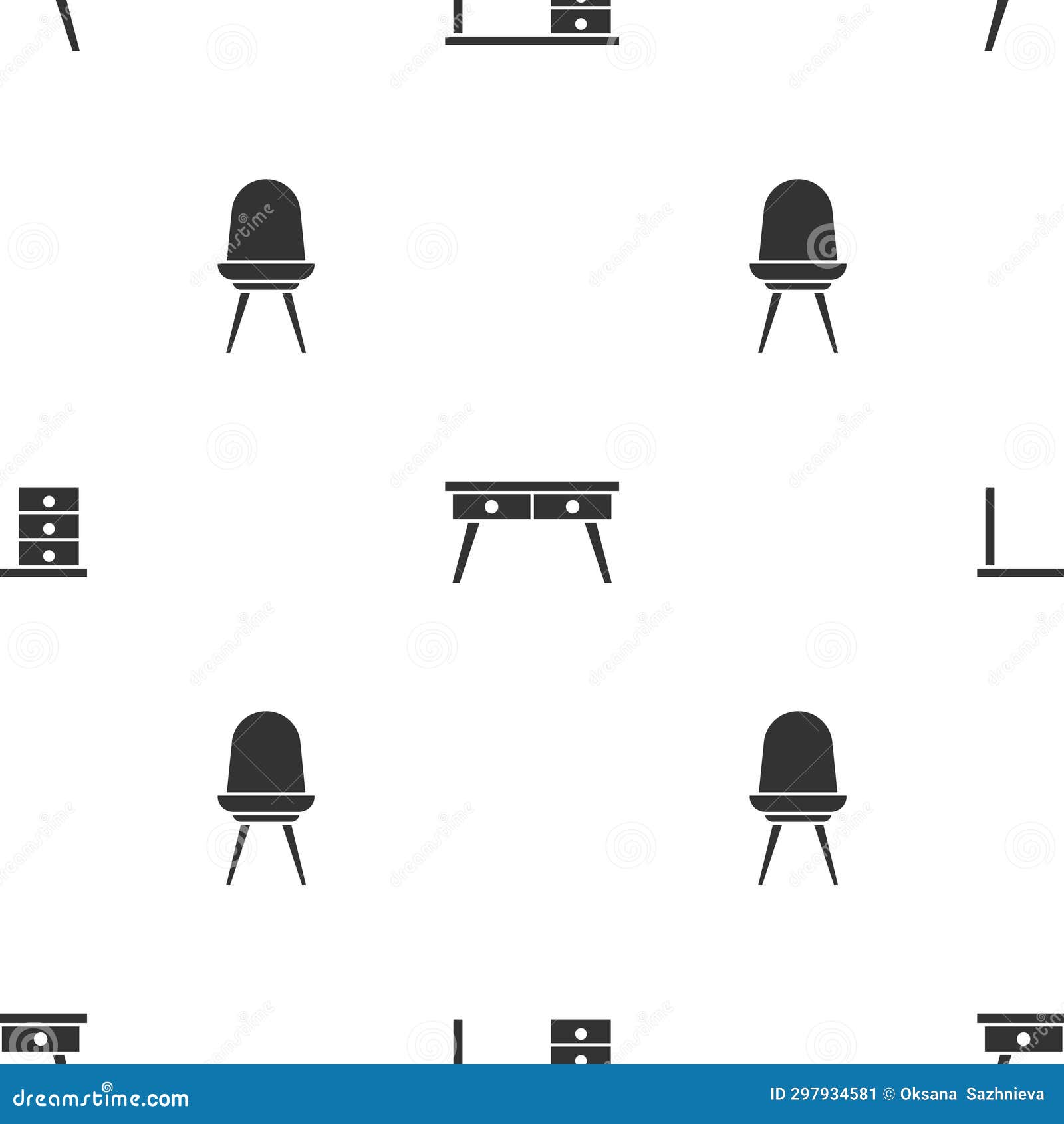 Set Office Desk, and Chair on Seamless Pattern. Vector Stock Vector ...