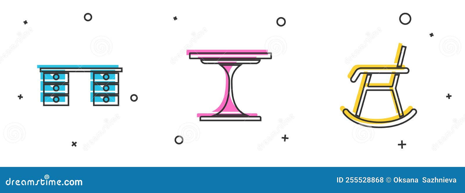 Set Office Desk, Round Table and Armchair Icon. Vector Stock Vector ...