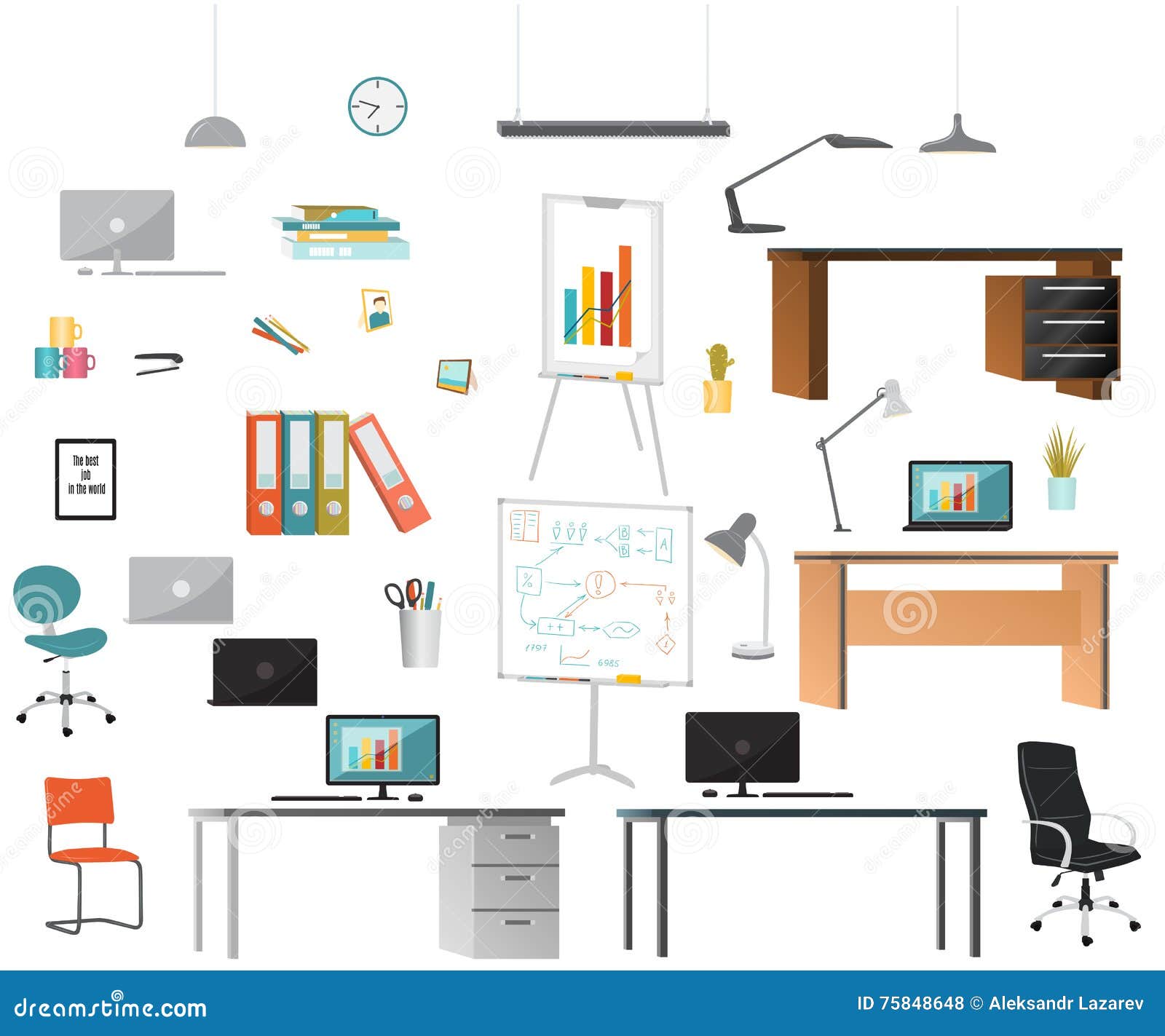 Set of office elements stock vector. Illustration of icon - 75848648