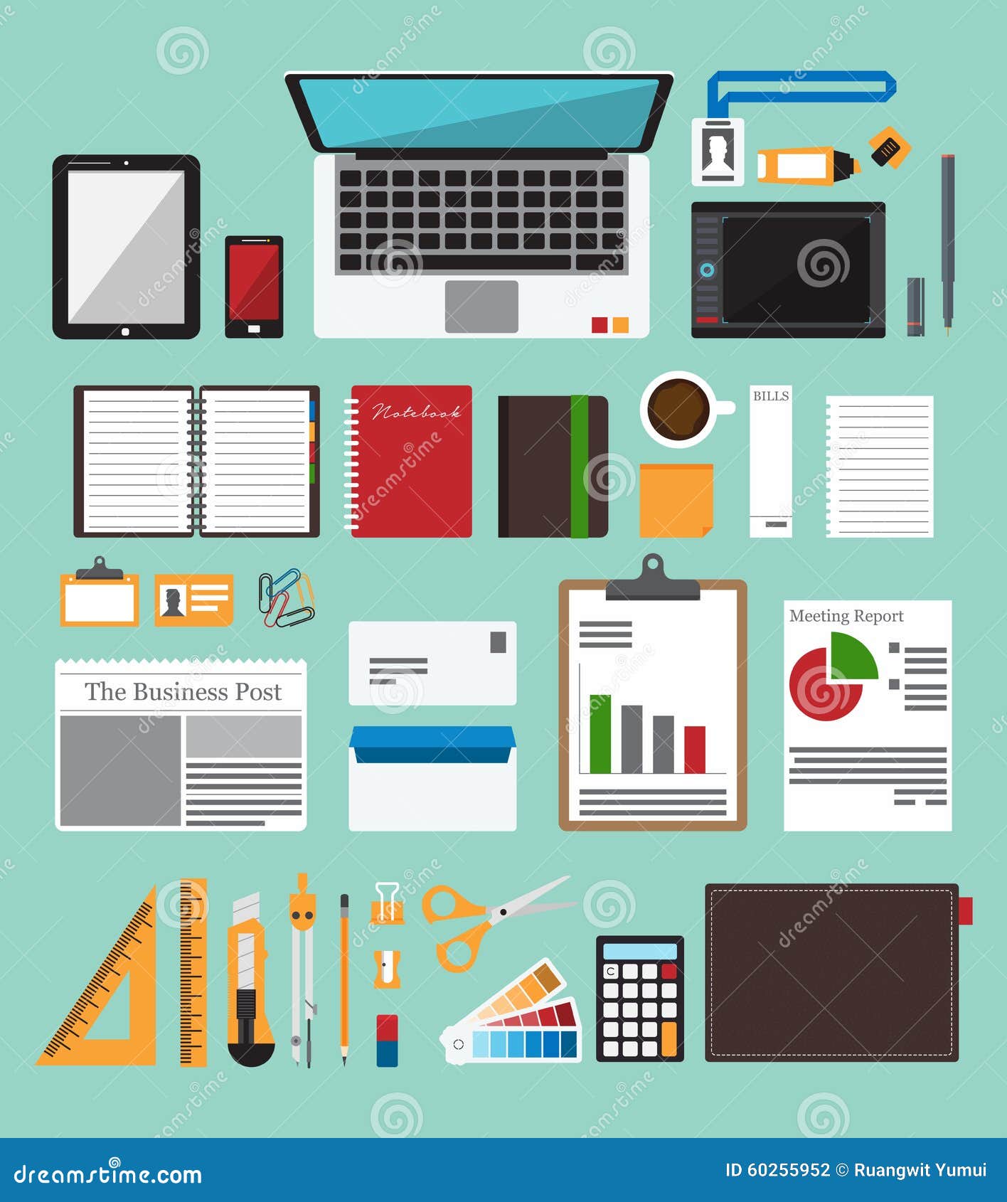 Set of Office Equipment in Flat Design. Icon Collection of Business ...