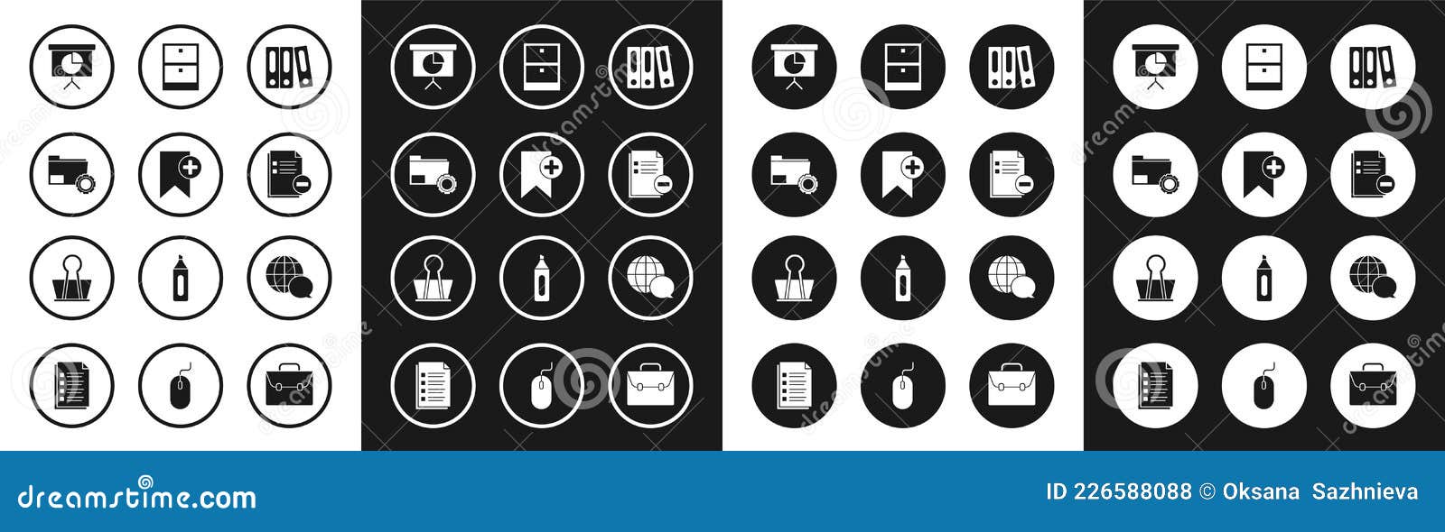 Set Office Folders with Papers and Documents, Schedule, Chart, Diagram ...