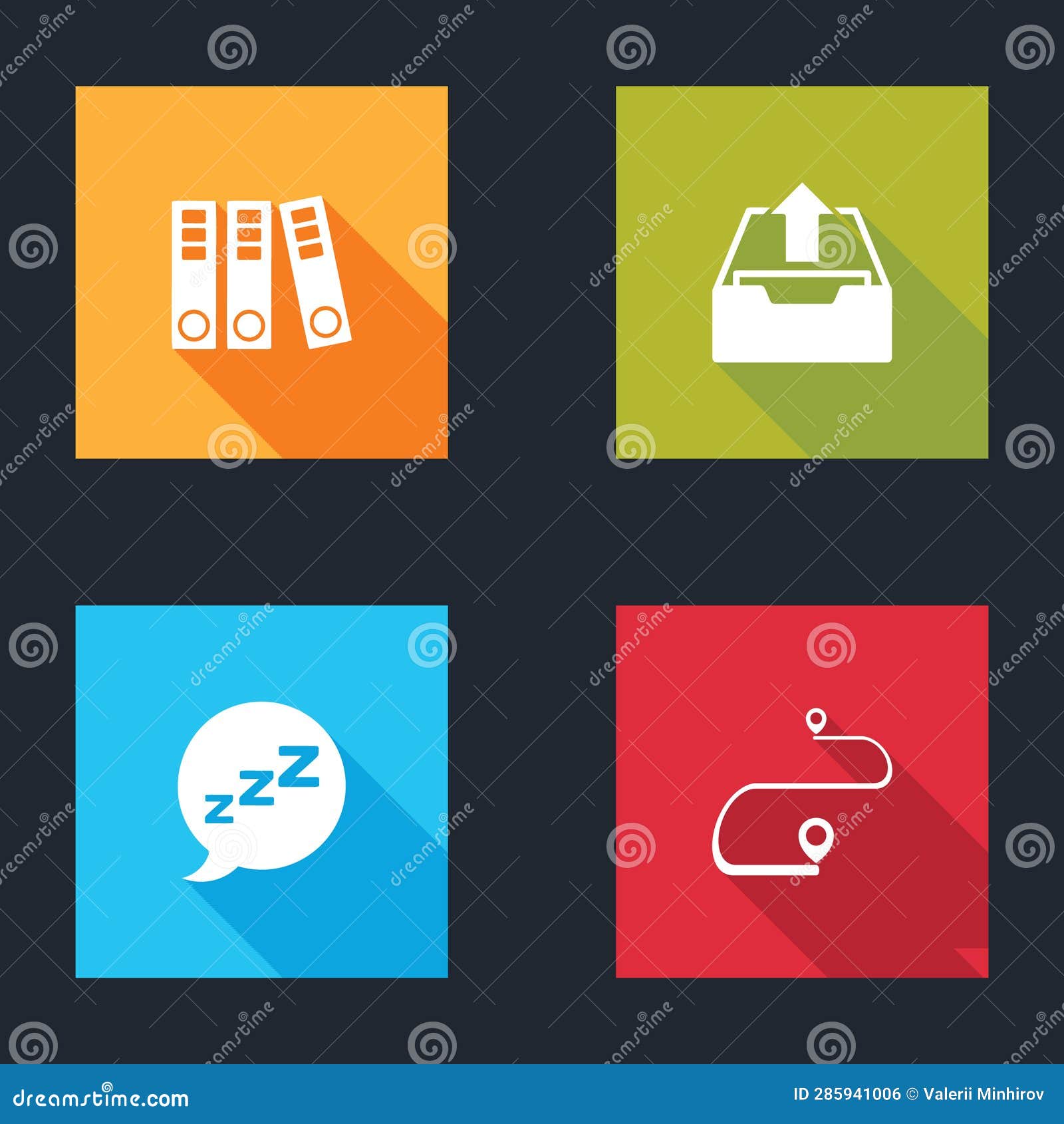 Set Office Folders, Upload Inbox, Speech Bubble with Snoring and Route ...