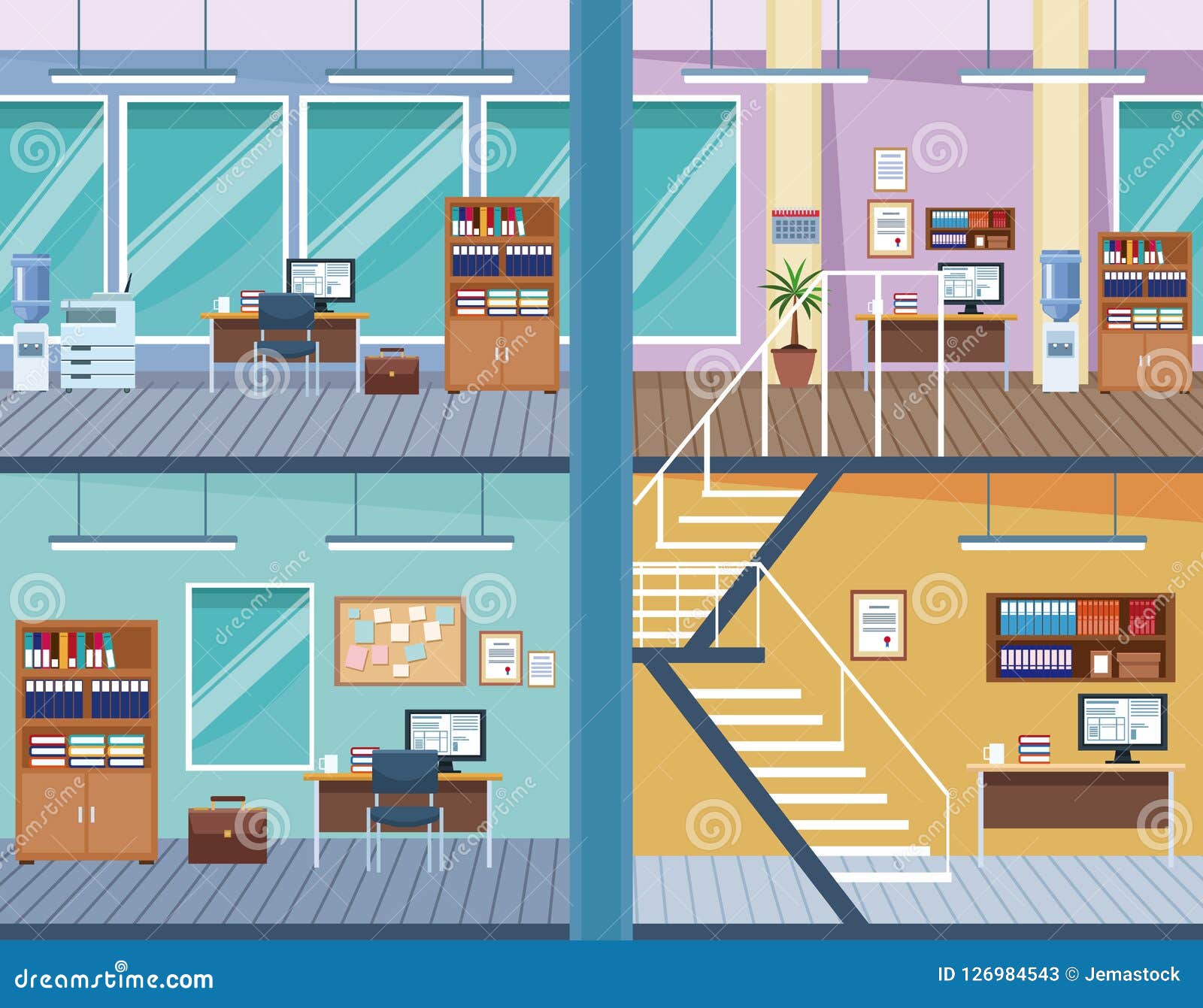 Set of office interior stock vector. Illustration of elements - 126984543