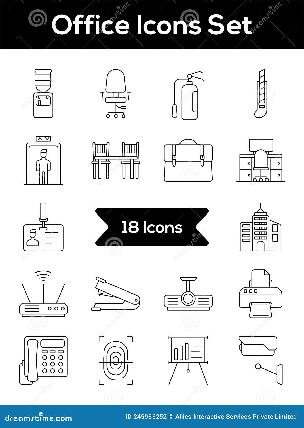 Set of Office Line Art Icon or Symbols Stock Illustration ...