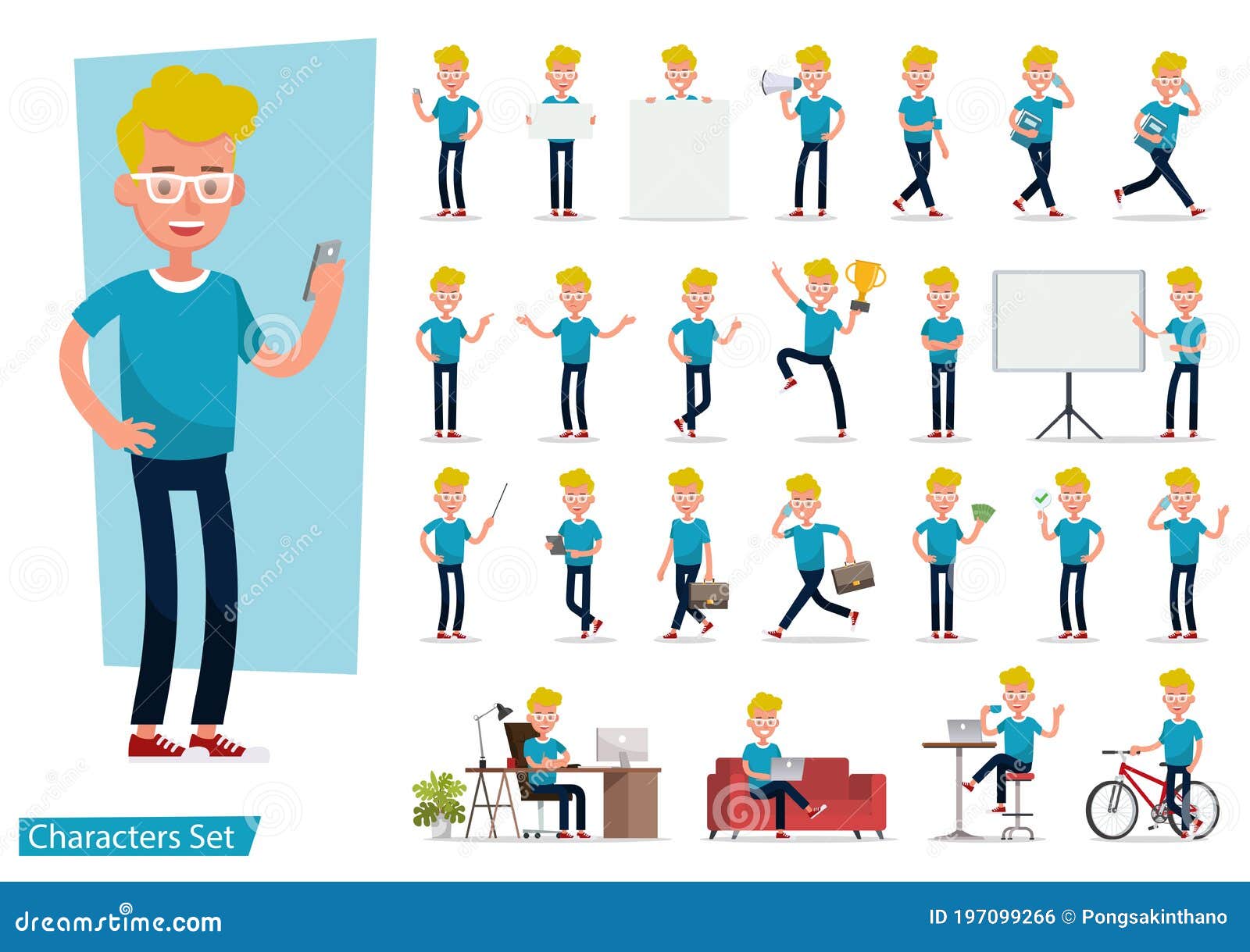 Set of Office Man Worker Character Vector Design. Presentation in ...