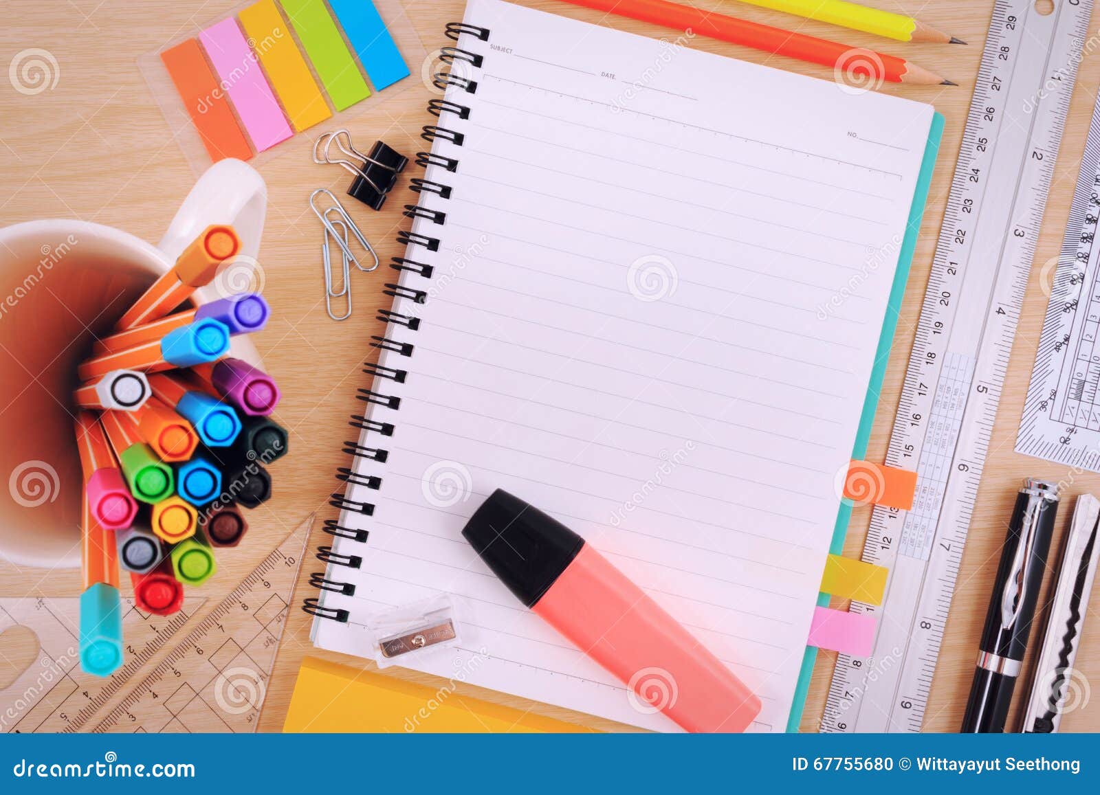 Set of Office Stationery or Math Supplies. Stock Photo - Image of paper ...